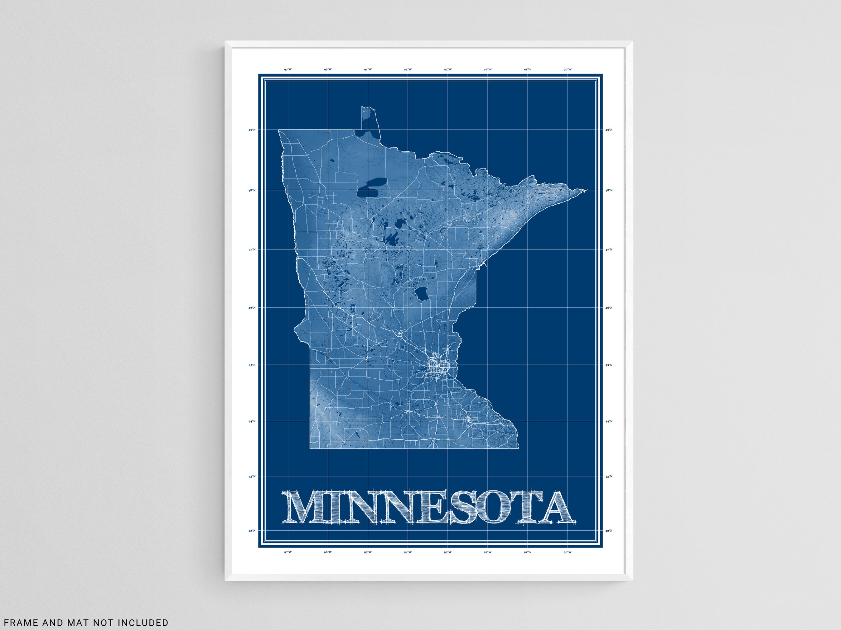 Minnesota State Topographic Map Wall Art Print Poster with Blue Patent ...