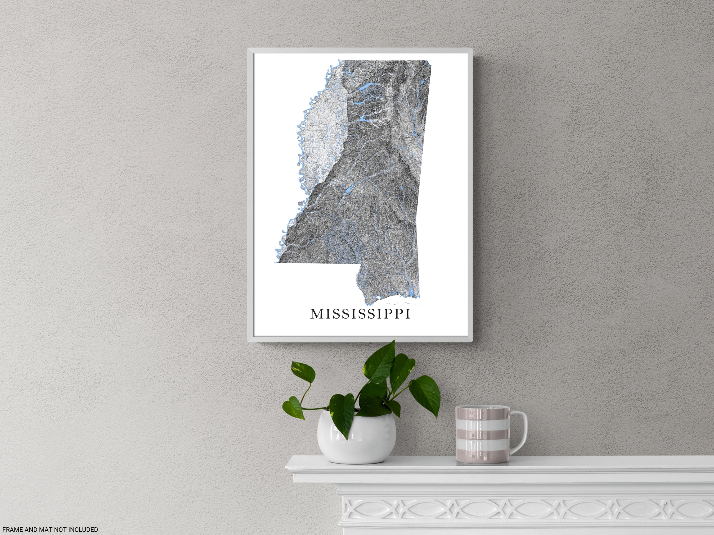 Mississippi Map Print Poster - Black and White Topographic MS Wall Art ...
