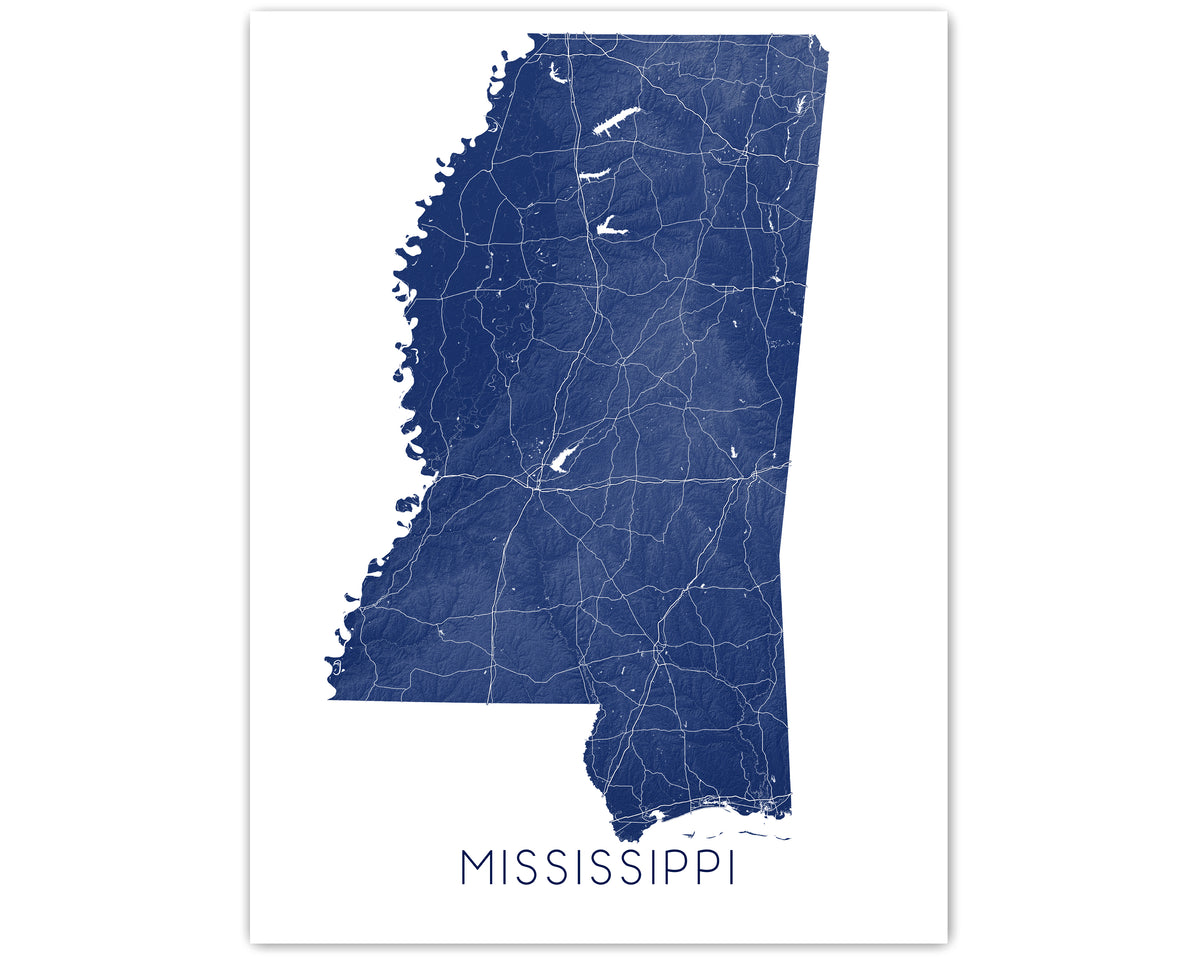 Mississippi State Map Wall Art Print Poster - Topographic Landscape MS ...