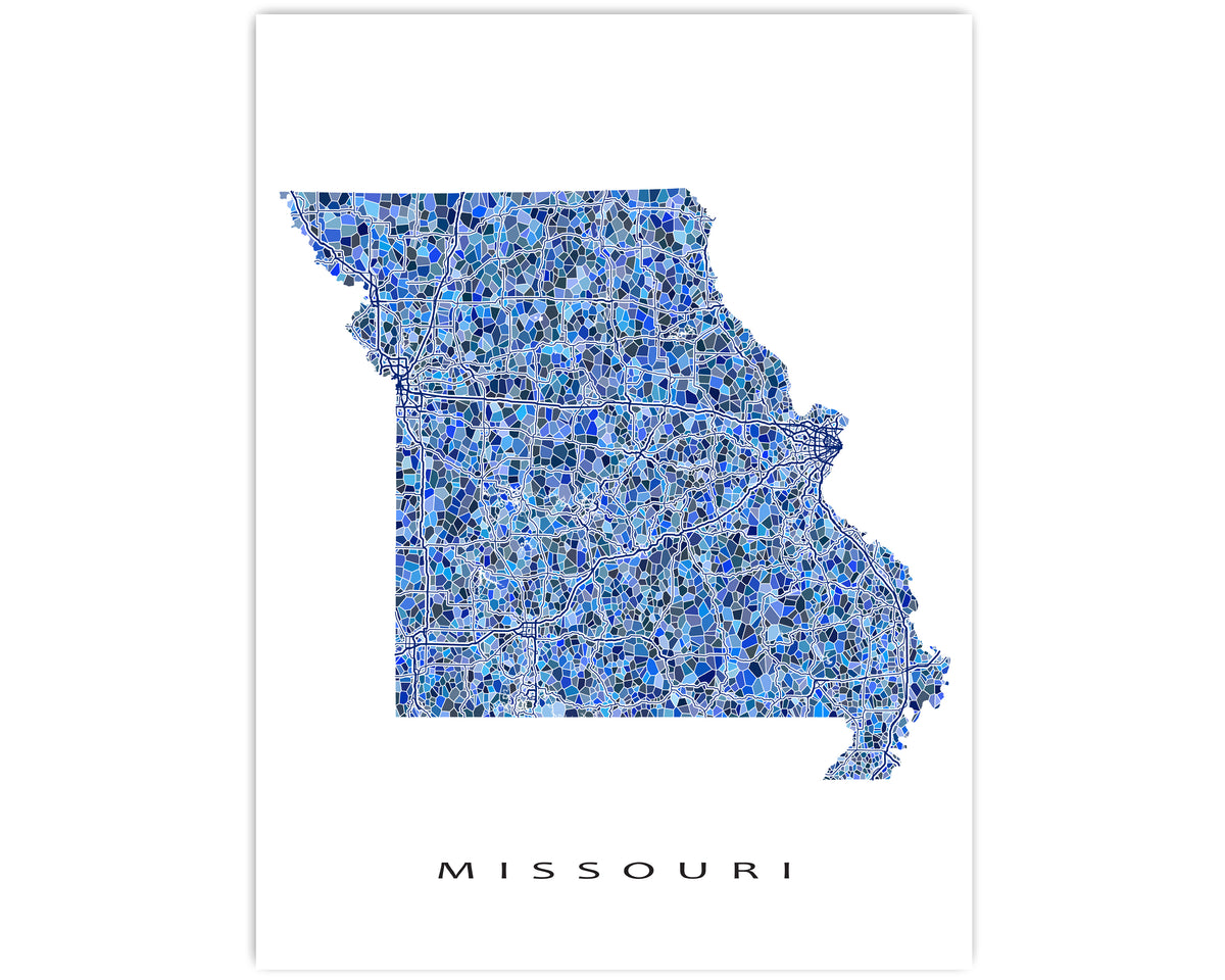 Missouri State Map Wall Art Print Poster with Blue Geometric Design ...