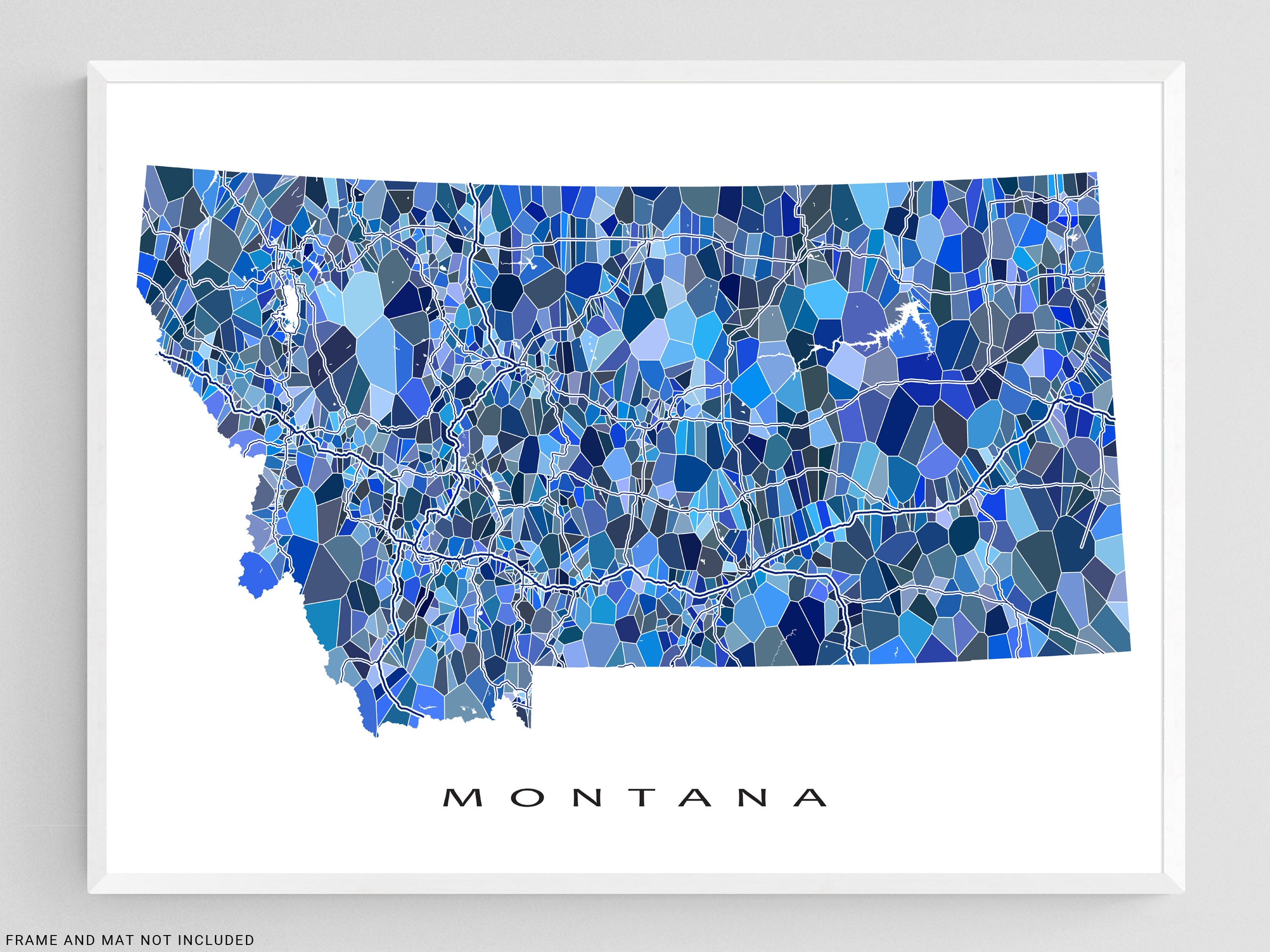 Montana State Map Wall Art Print Poster with Blue Geometric Design ...