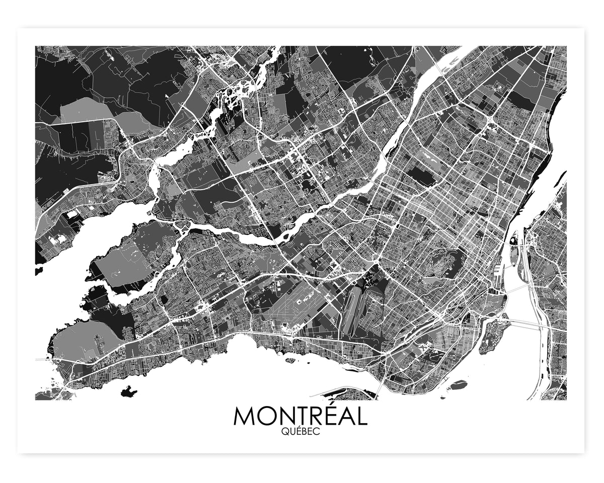 Montreal Quebec Canada Map Print Poster with Black and White Geometric ...