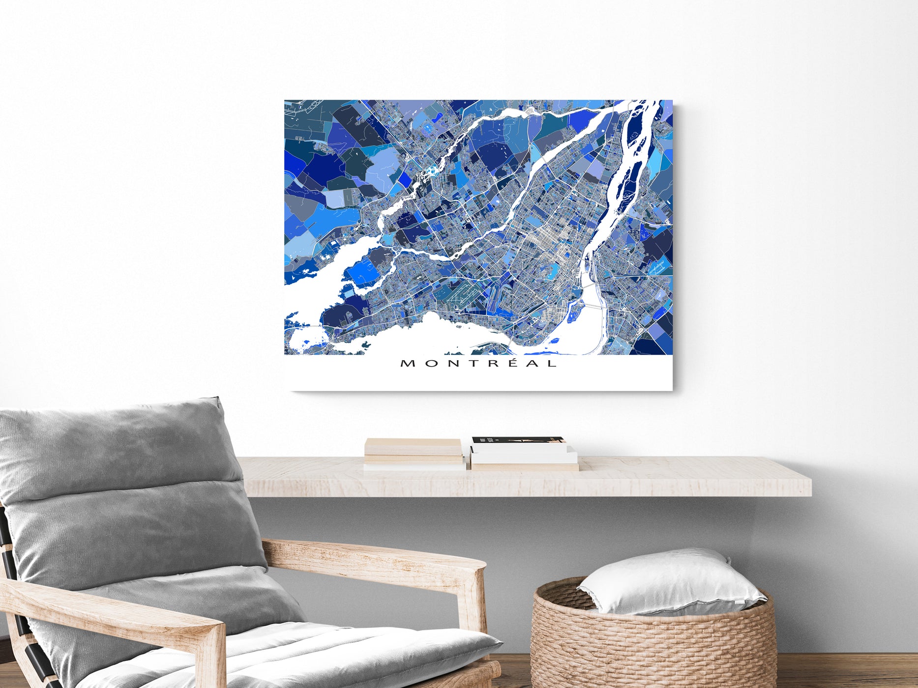 Montreal Quebec Canada Map Wall Art Print Poster, Blue Geometric Map o ...