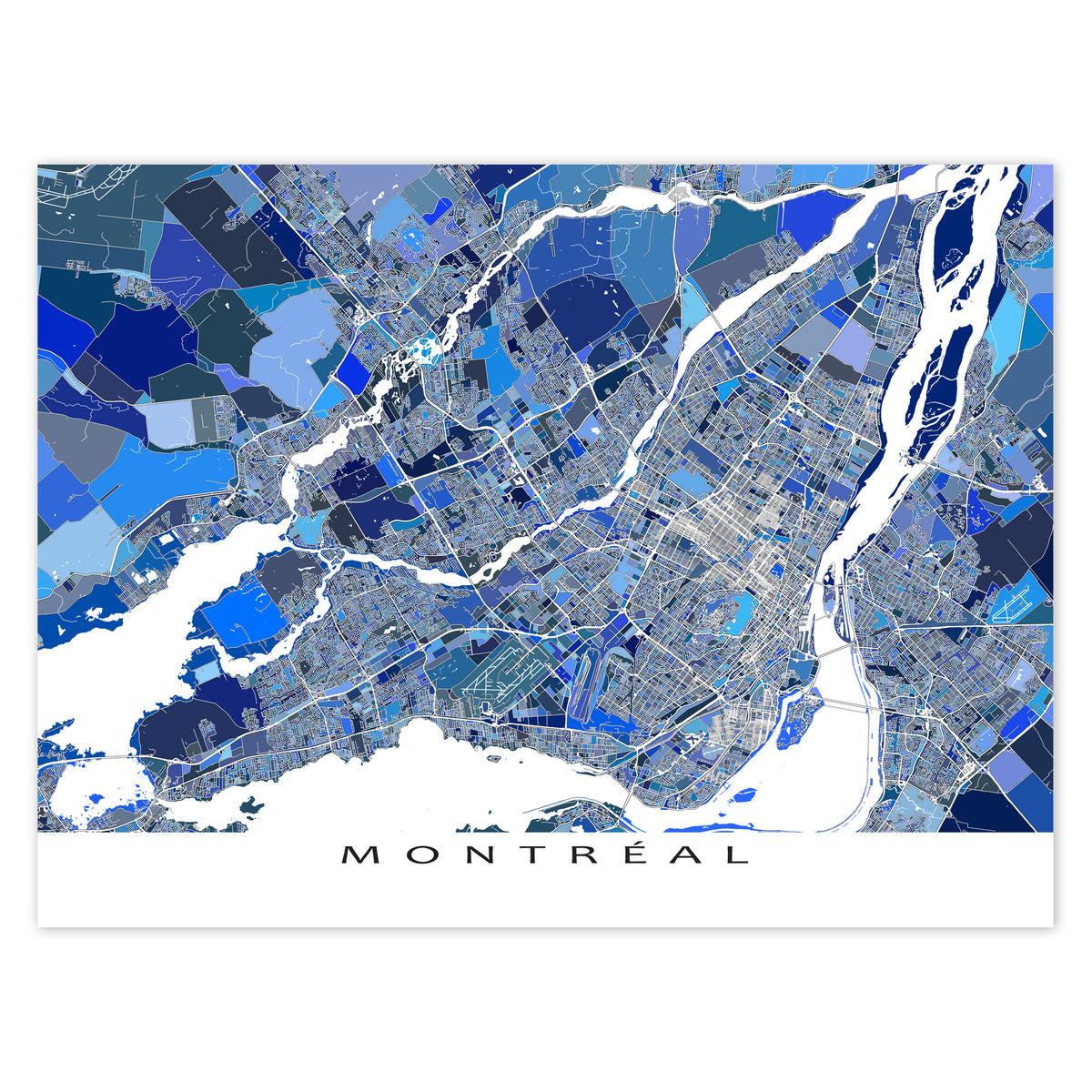Montreal Map Print: Blue Geometric City Street Wall Art Poster, Quebec ...