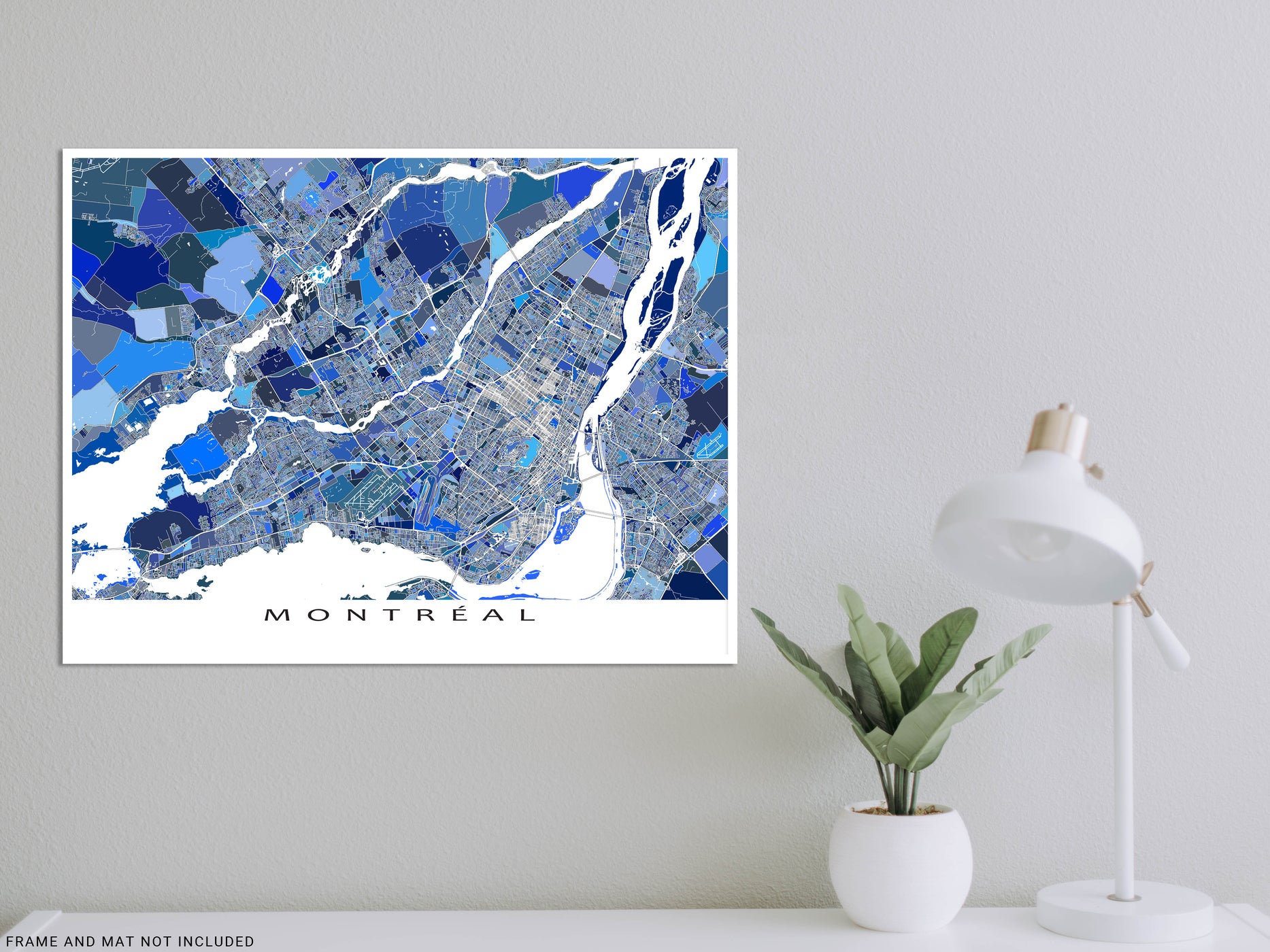Montreal Quebec Canada Map Wall Art Print Poster, Blue Geometric Map o ...