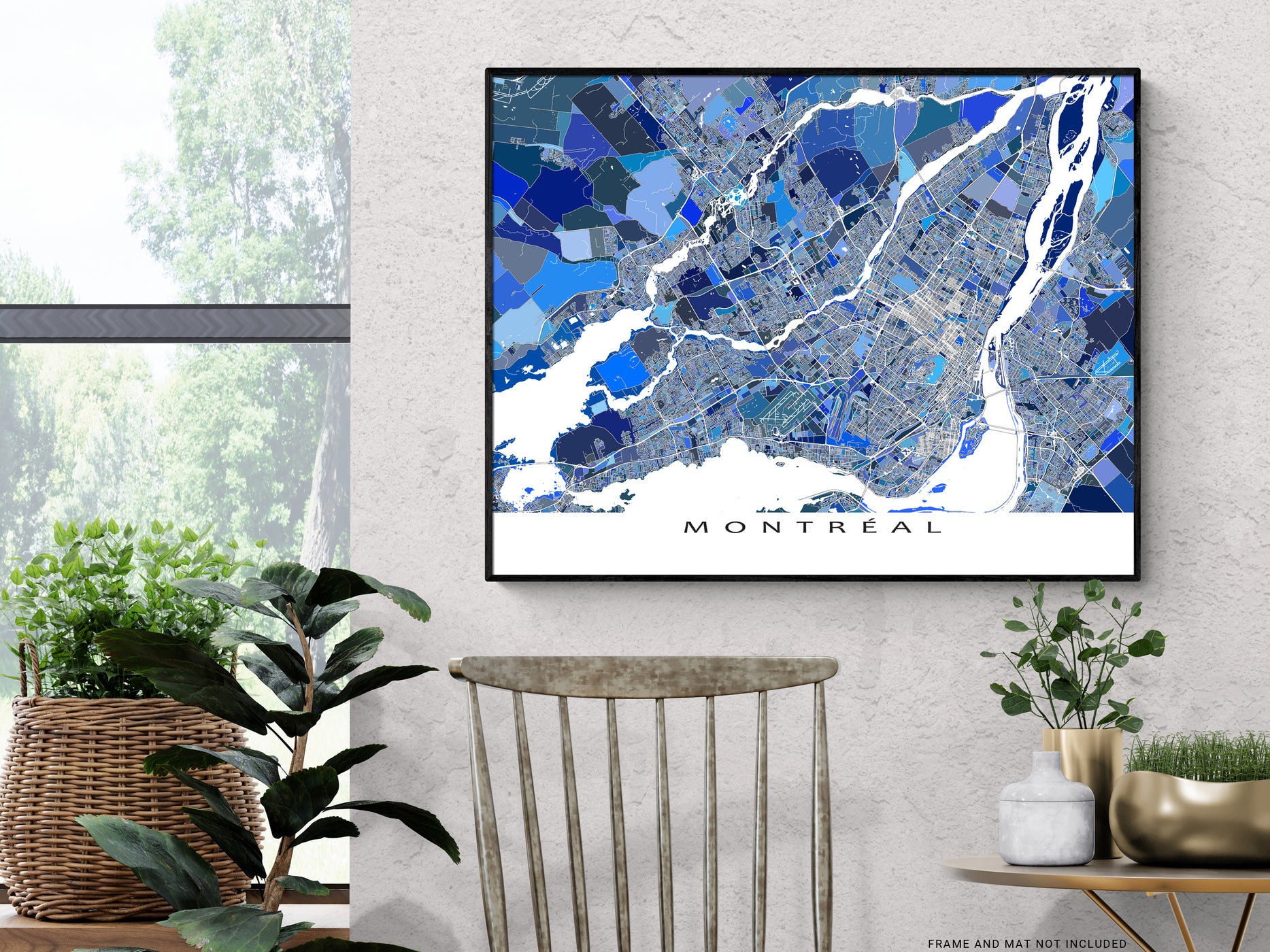 Montreal Quebec Canada Map Wall Art Print Poster, Blue Geometric Map o ...