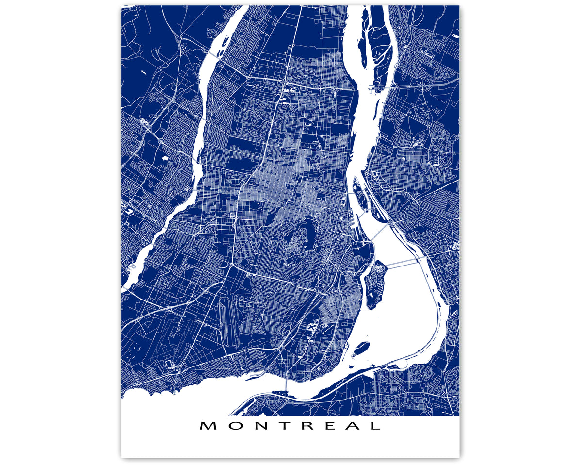 Montreal Map Wall Art Print, Quebec City Poster Street and Road Maps ...