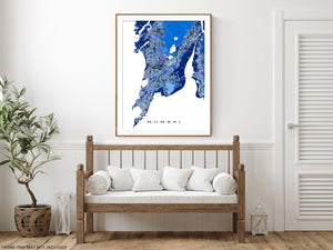 Mumbai Map Print, Blue Geometric Mumbai India Wall Art Poster, Bombay ...
