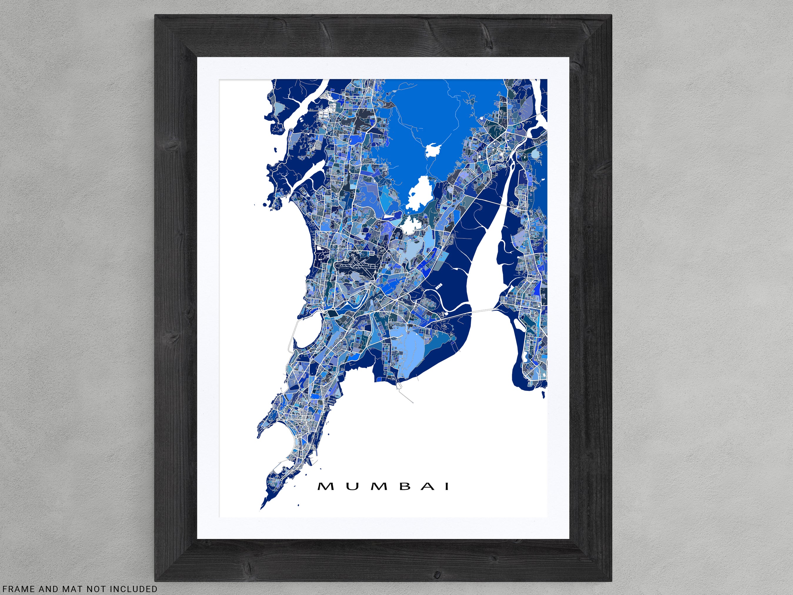 Mumbai Map Print, Blue Geometric Mumbai India Wall Art Poster, Bombay ...