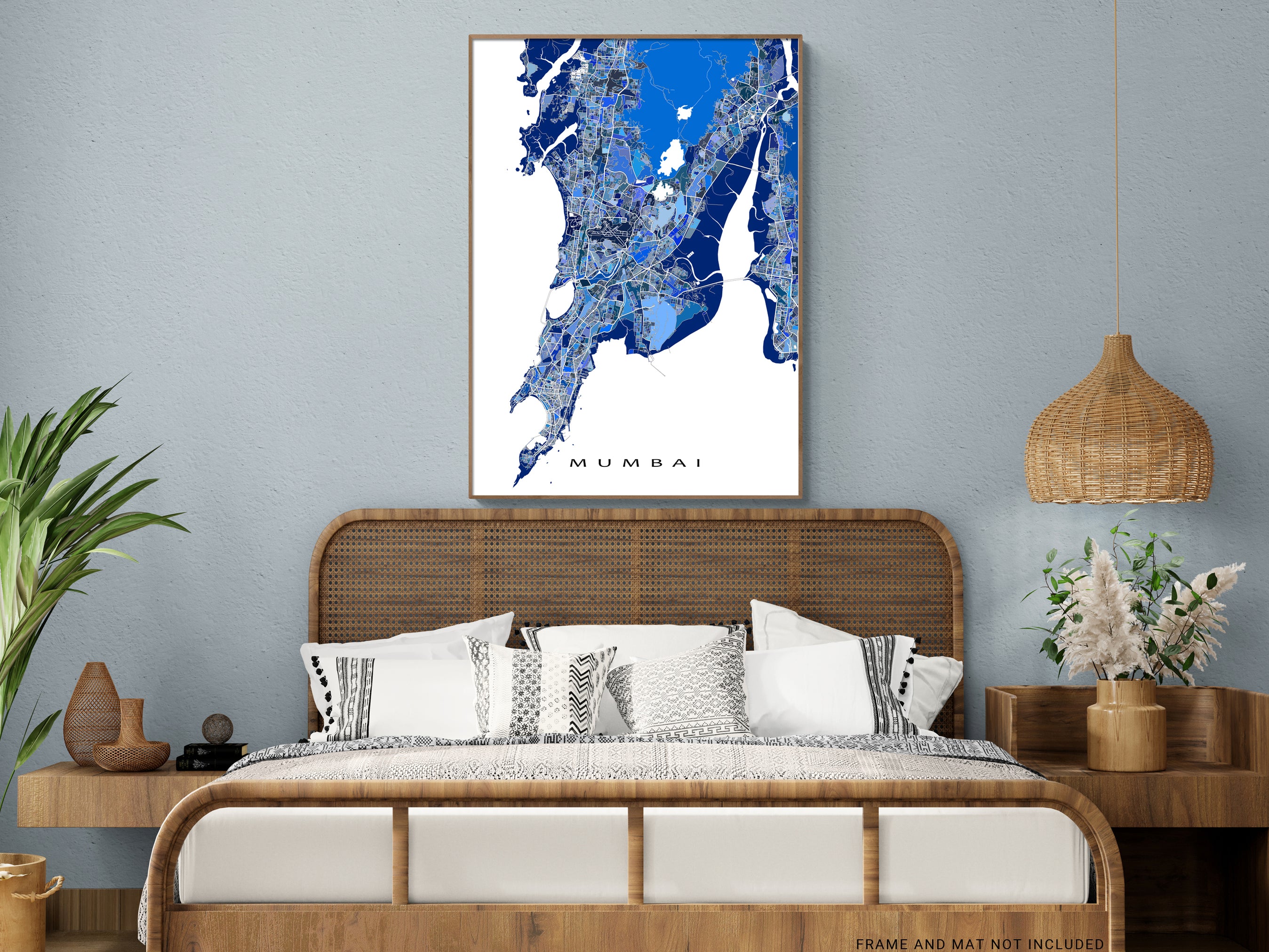 Mumbai Map Print, Blue Geometric Mumbai India Wall Art Poster, Bombay ...