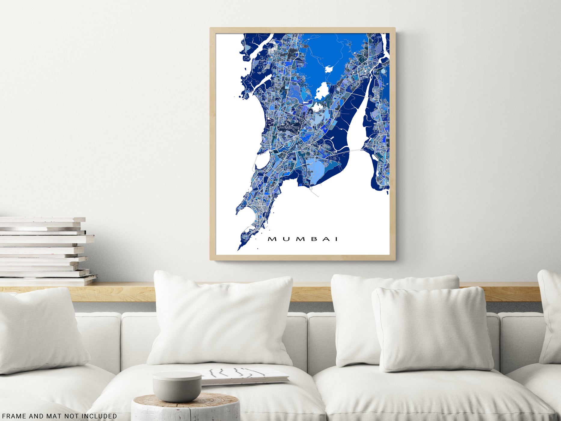 Mumbai Map Print, Blue Geometric Mumbai India Wall Art Poster, Bombay ...