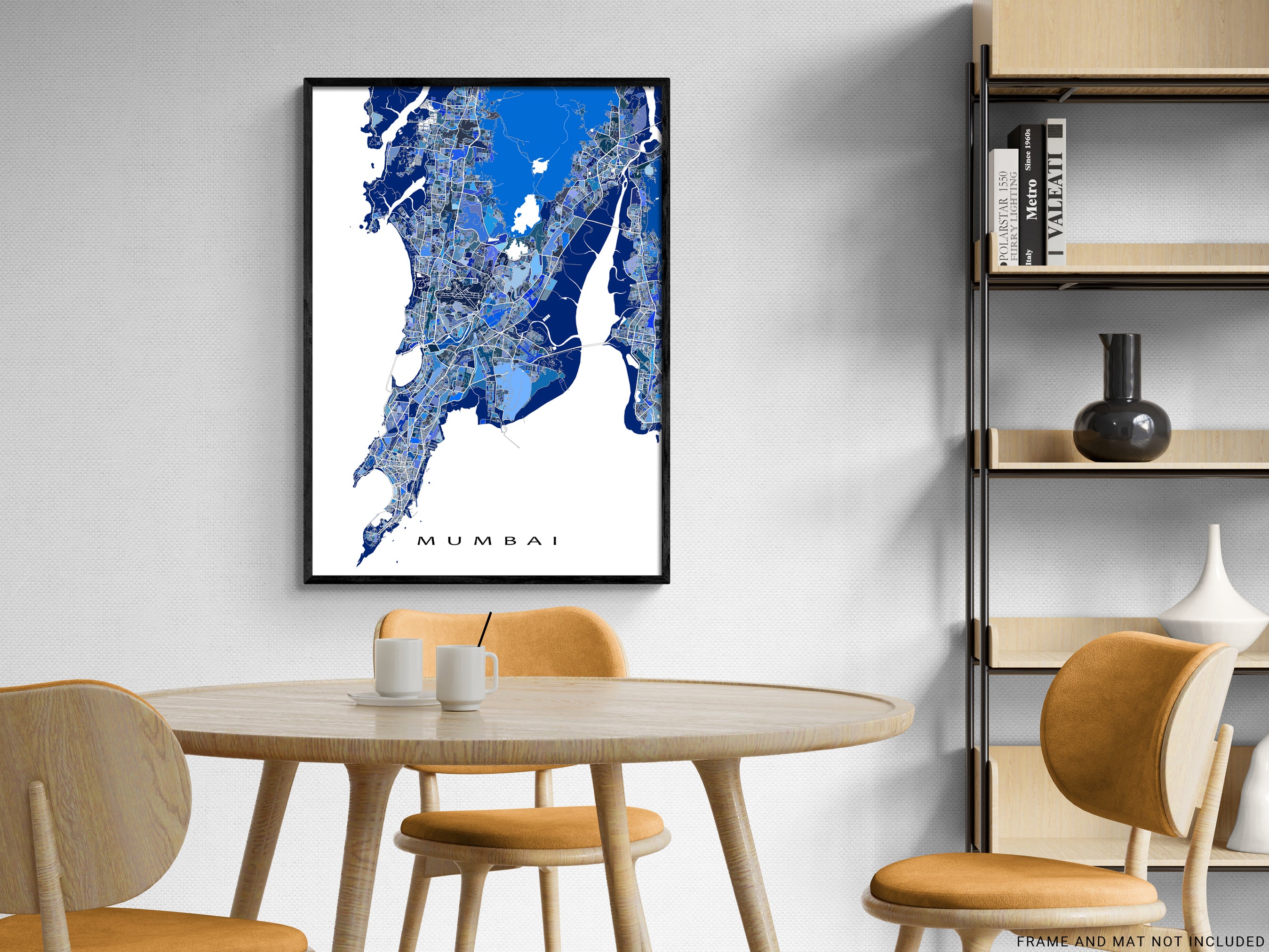 Mumbai Map Print, Blue Geometric Mumbai India Wall Art Poster, Bombay ...