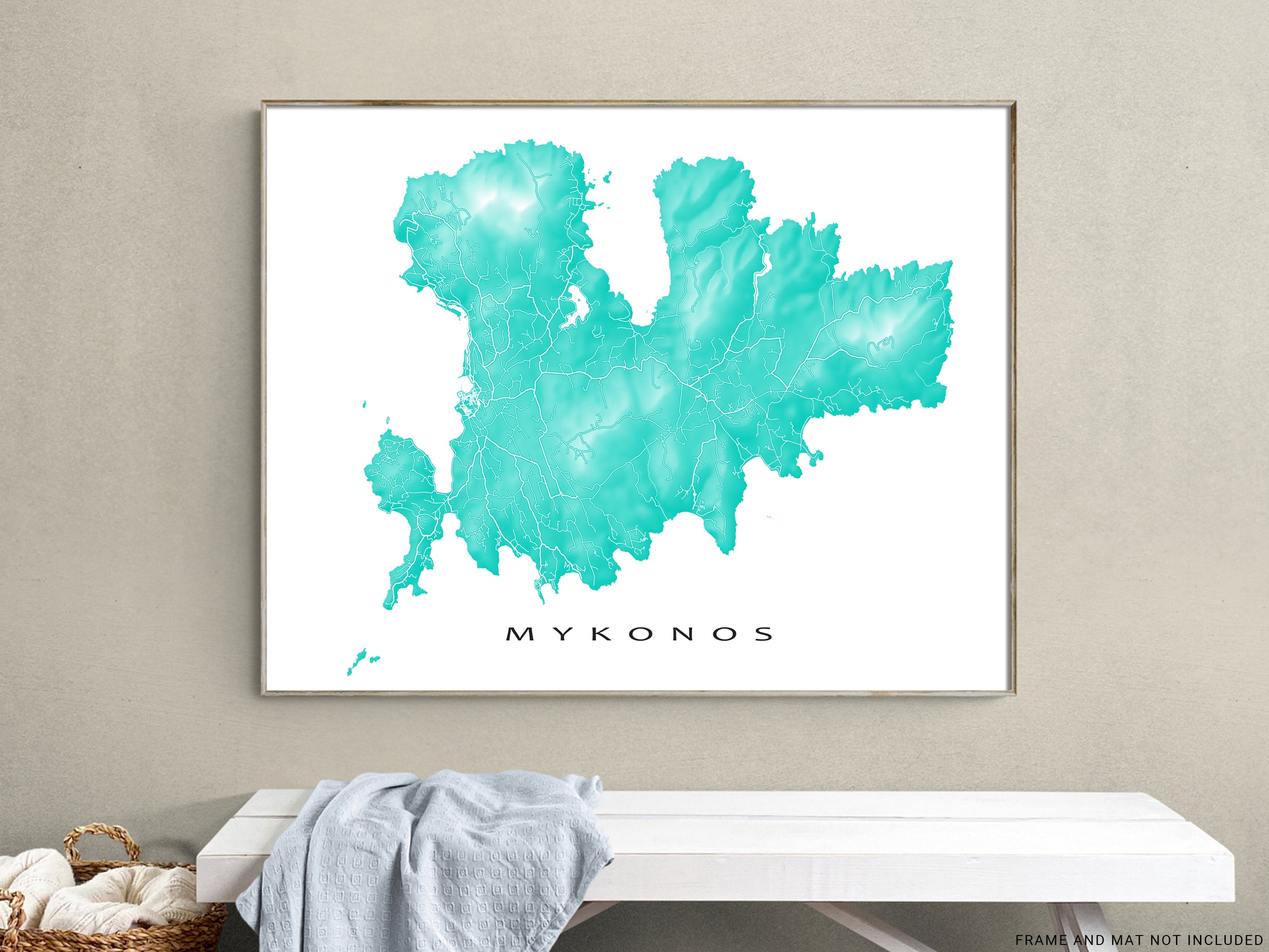 Mykonos Greece Island Map Wall Art Print Poster, Topographic Greek Isl ...