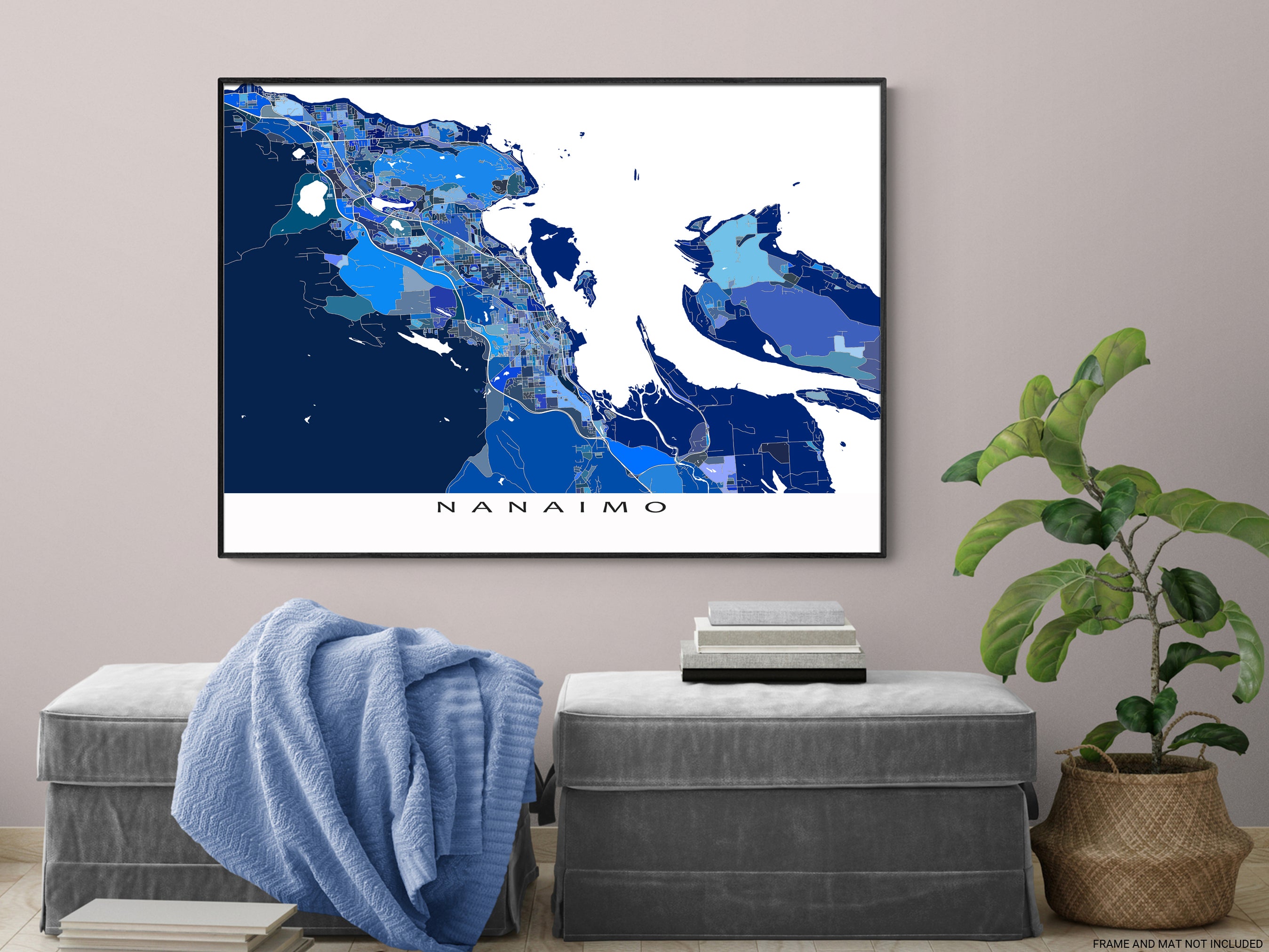 Nanaimo Map Print Poster, Blue Geometric Nanaimo BC Canada City Street ...