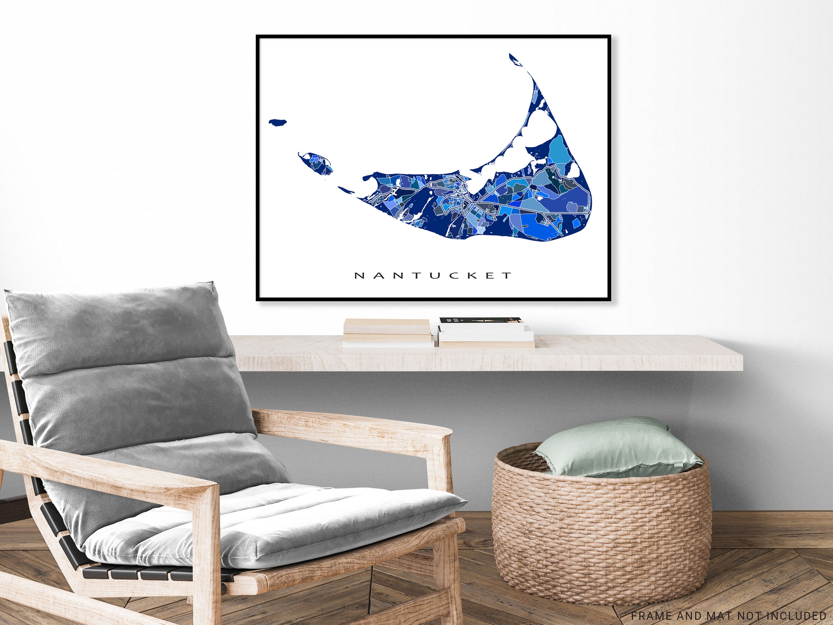Nantucket Print, Blue Geometric Nantucket Map Island Art Poster, Massa ...