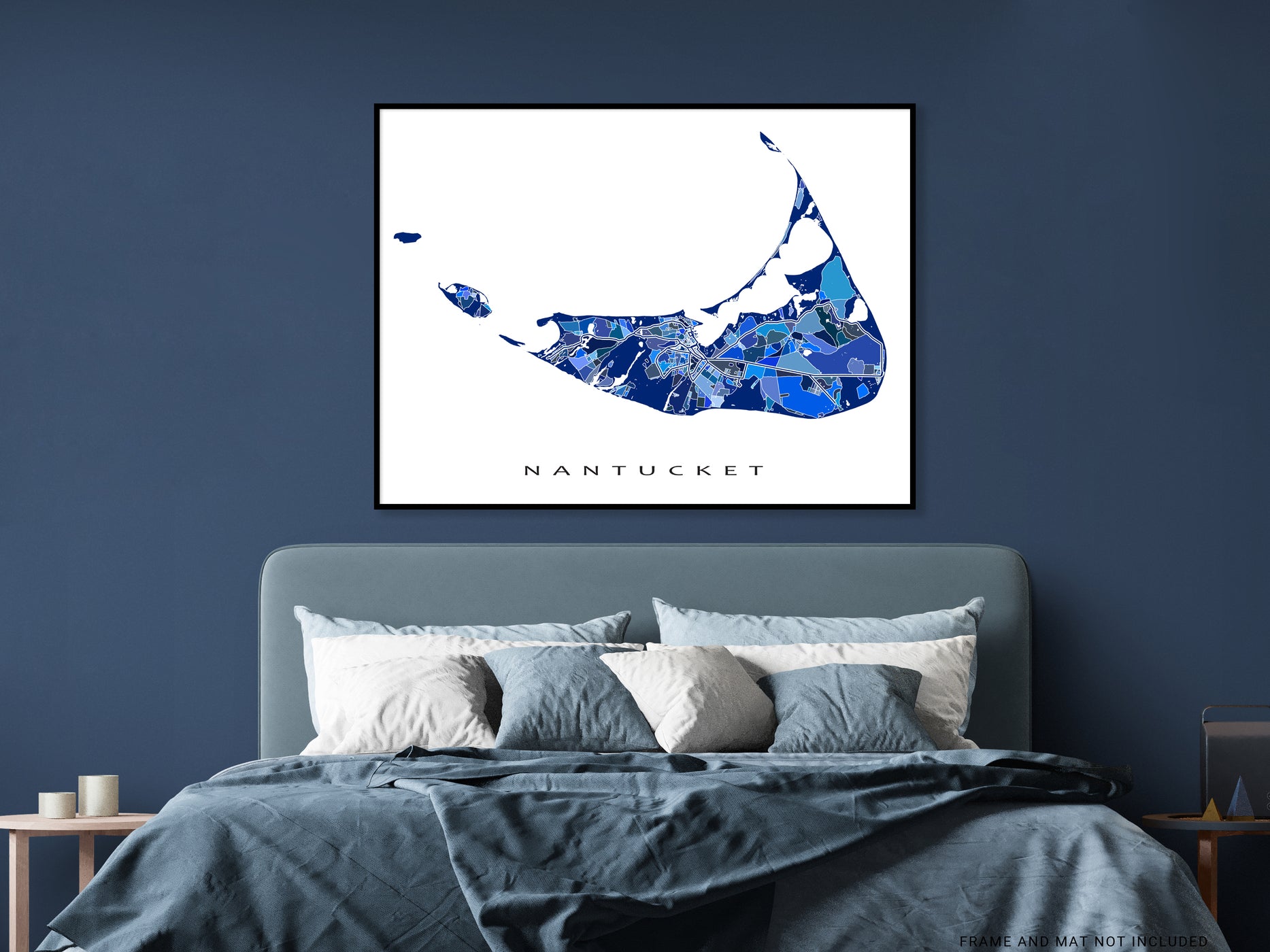 Nantucket Print, Blue Geometric Nantucket Map Island Art Poster, Massa ...