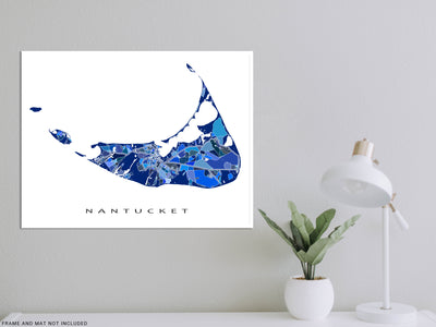 Nantucket Print, Blue Geometric Nantucket Map Island Art Poster, Massa ...