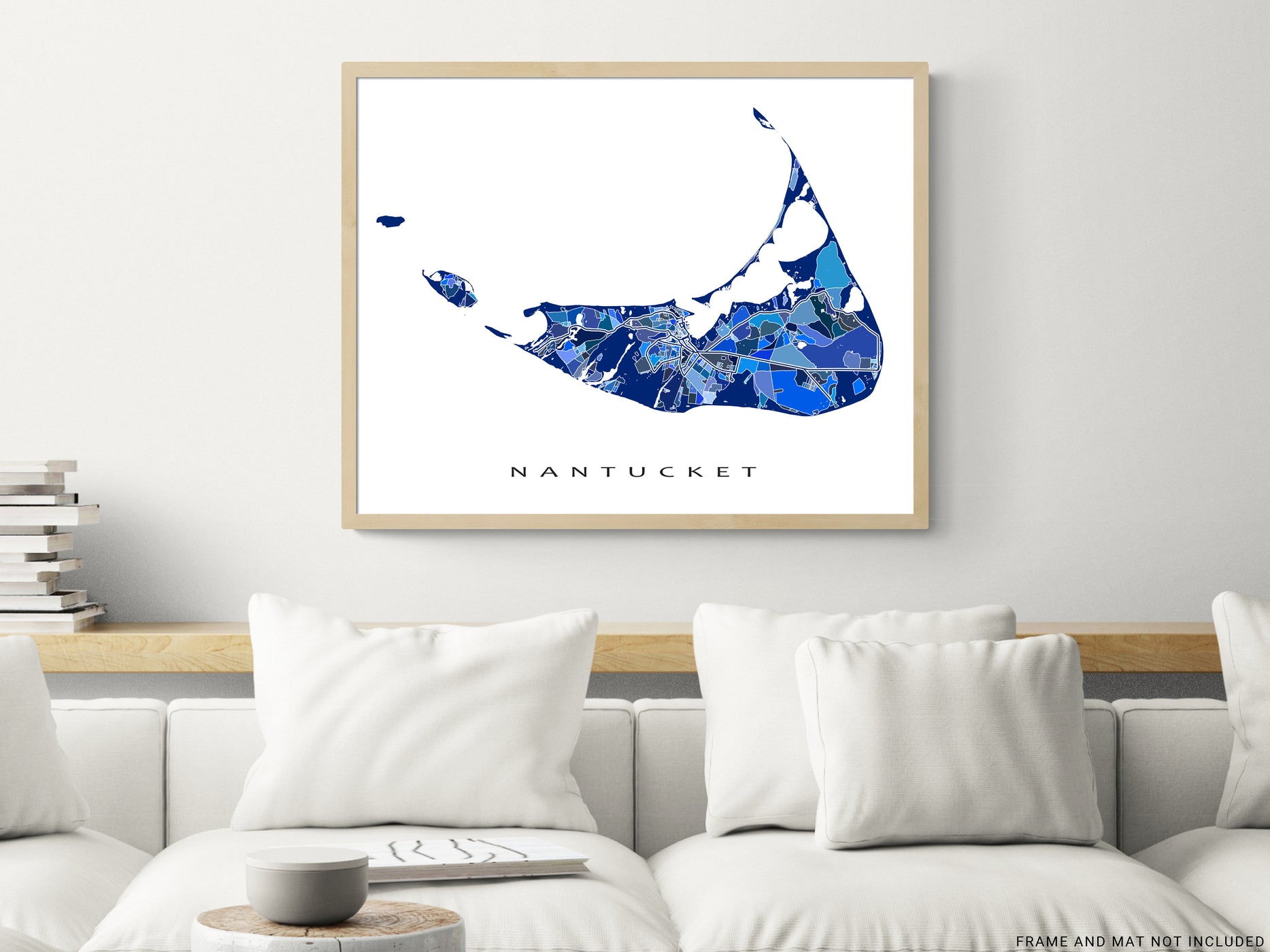 Nantucket Print, Blue Geometric Nantucket Map Island Art Poster, Massa ...