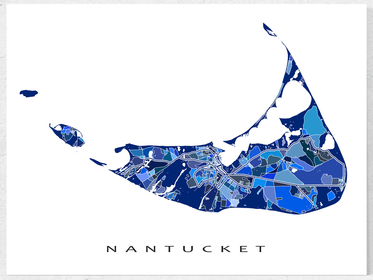 Nantucket Print, Blue Geometric Nantucket Map Island Art Poster, Massa ...