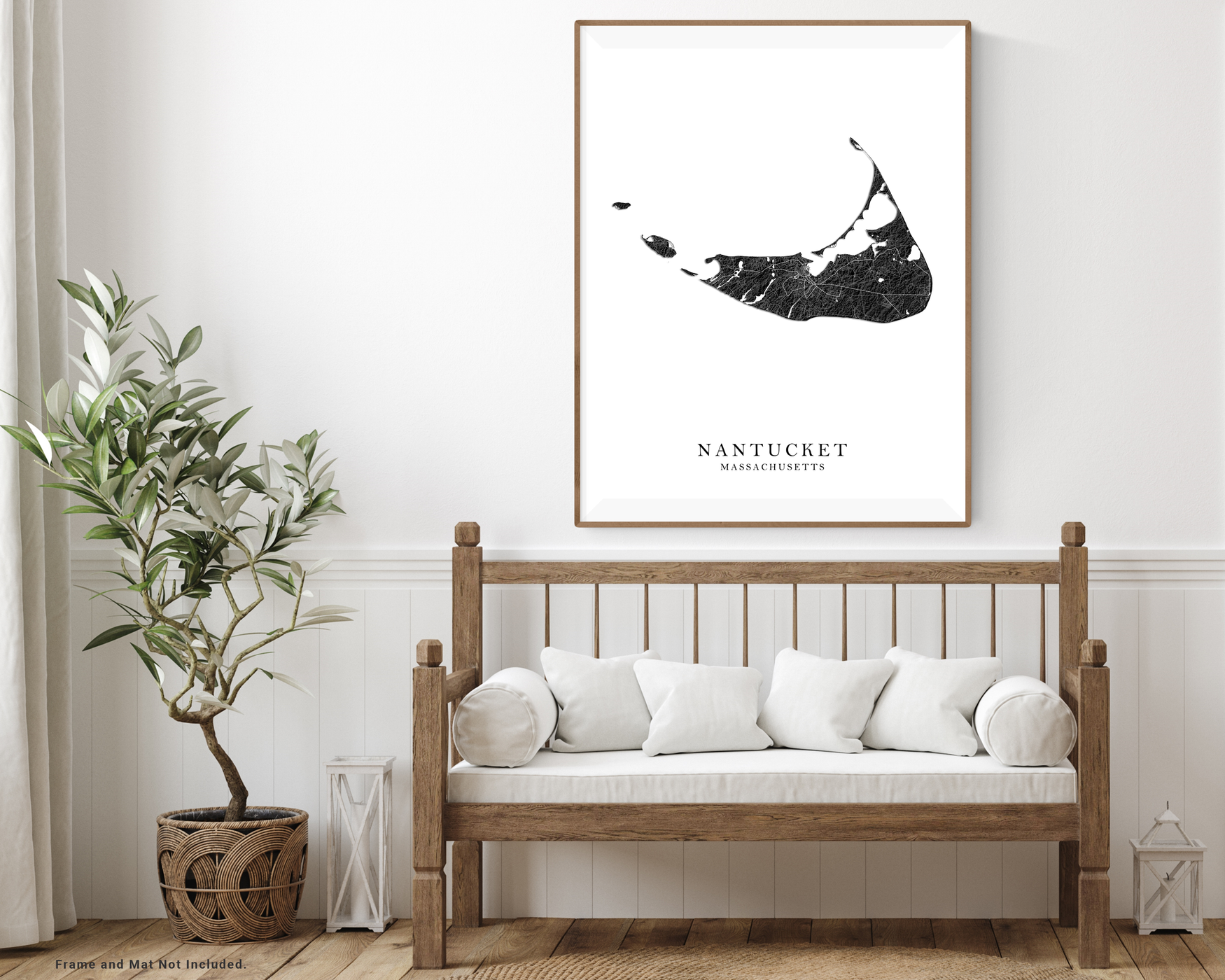 Nantucket Map Print Poster, Black and White New England Island Wall Ar ...