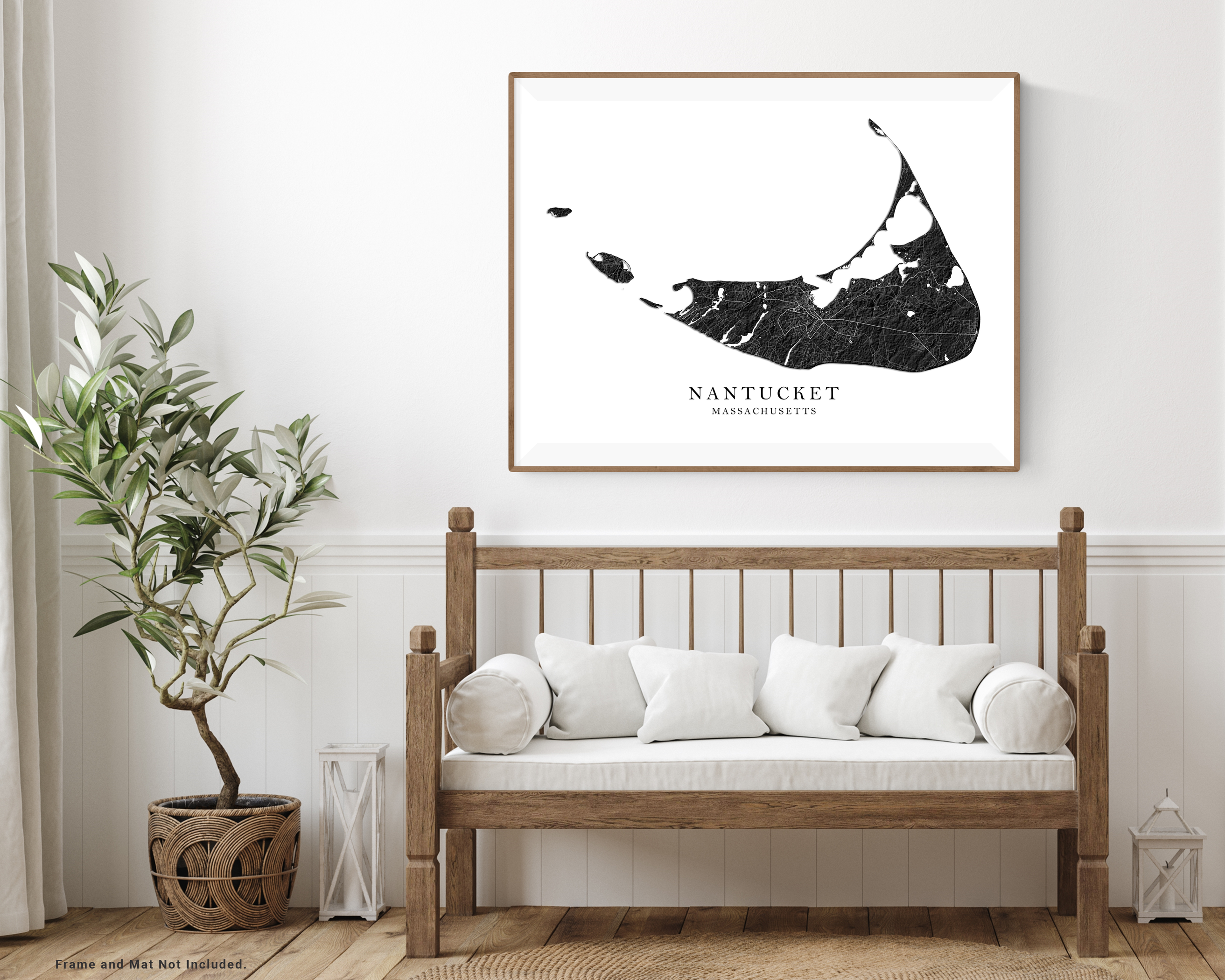 Nantucket Map Print Poster, Black and White New England Island Wall Ar ...