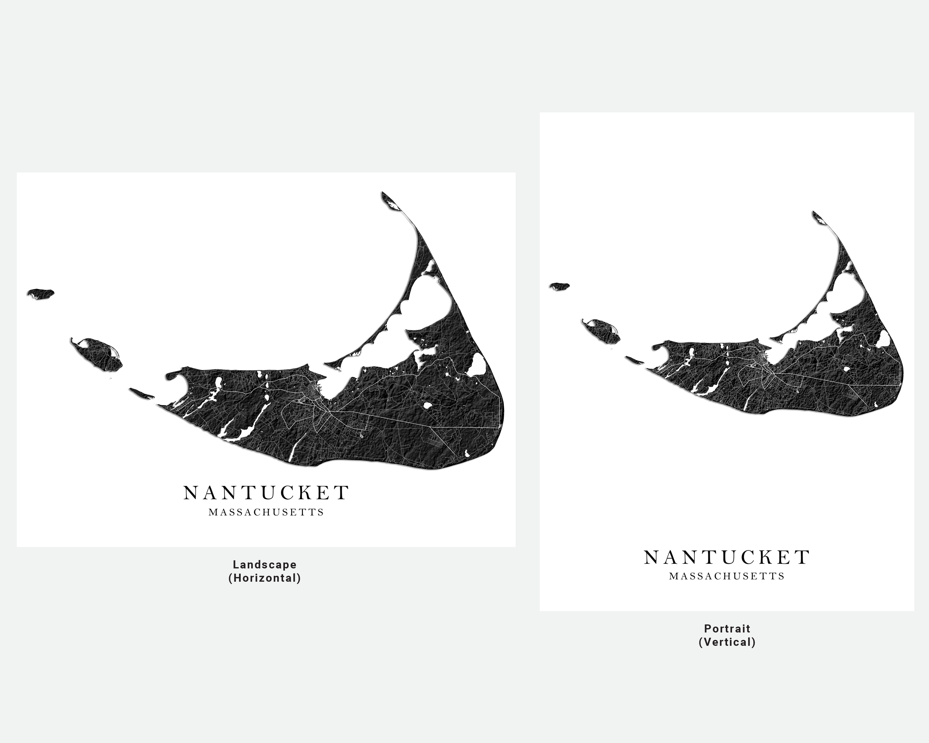 Nantucket Map Print Poster, Black and White New England Island Wall Ar ...