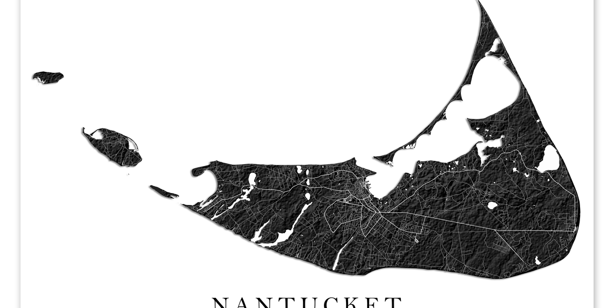 Nantucket Map Print Poster, Black and White New England Island Wall Ar ...