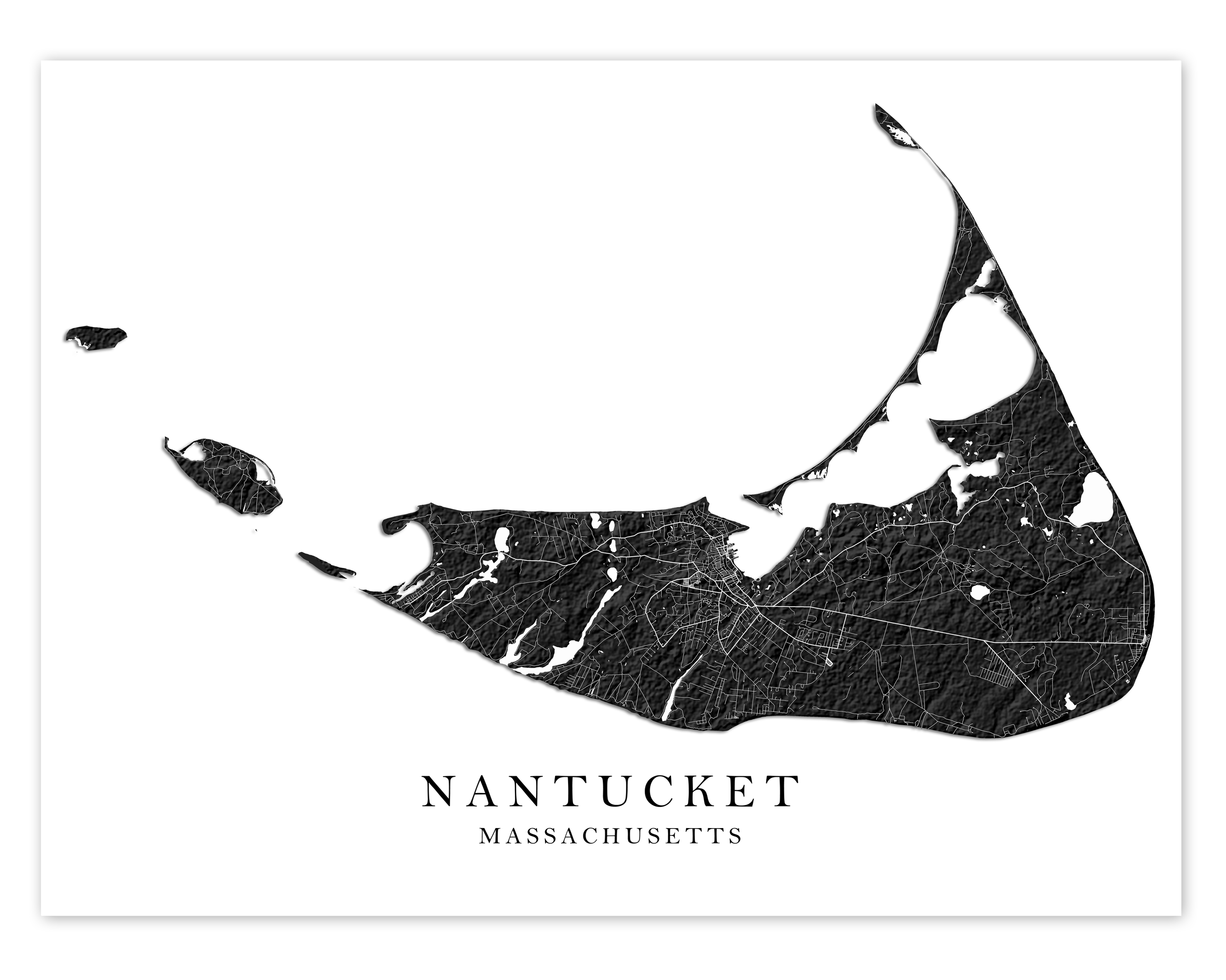 Nantucket Map Print Poster, Black and White New England Island Wall Ar ...