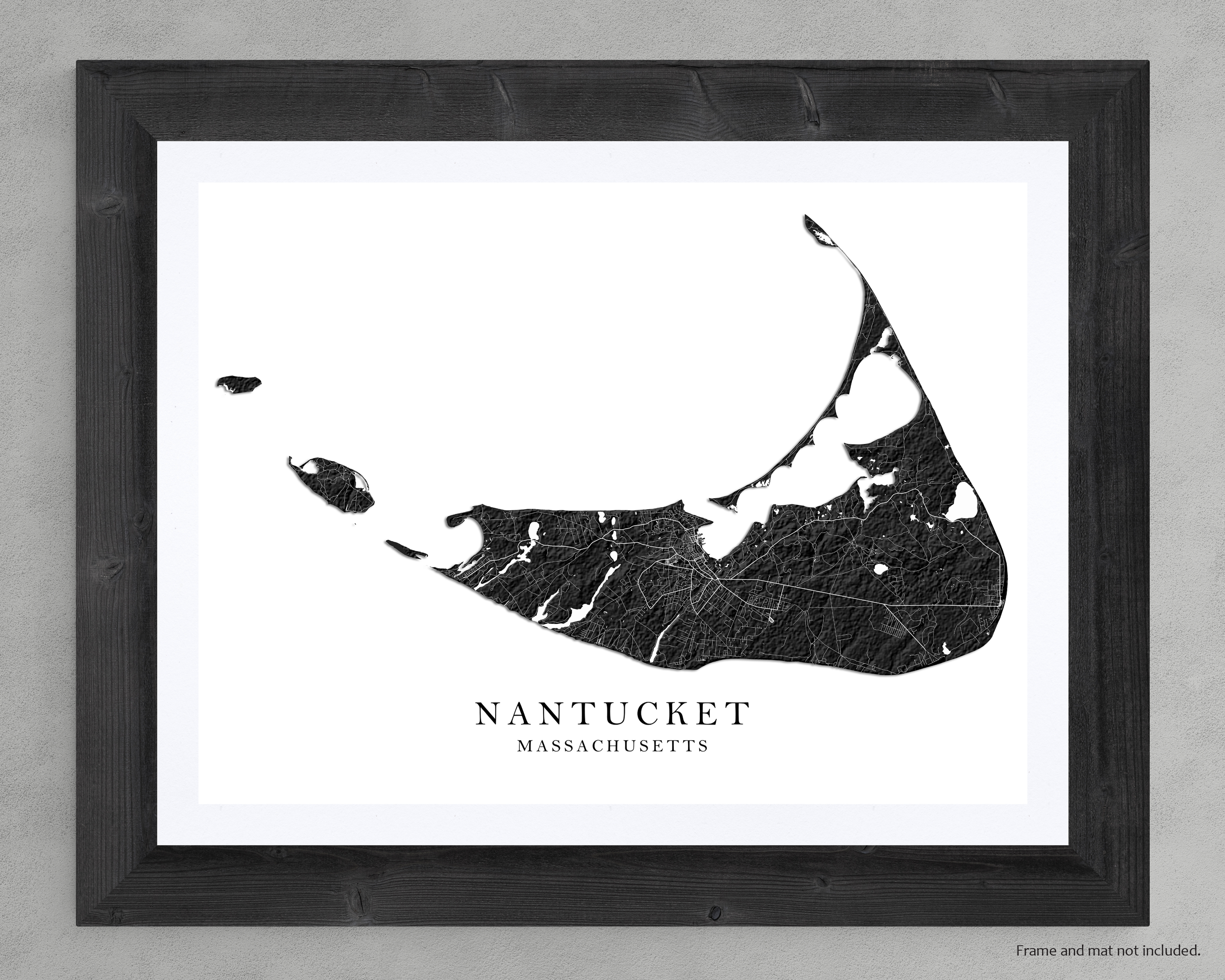 Nantucket Map Print Poster, Black and White New England Island Wall Ar ...