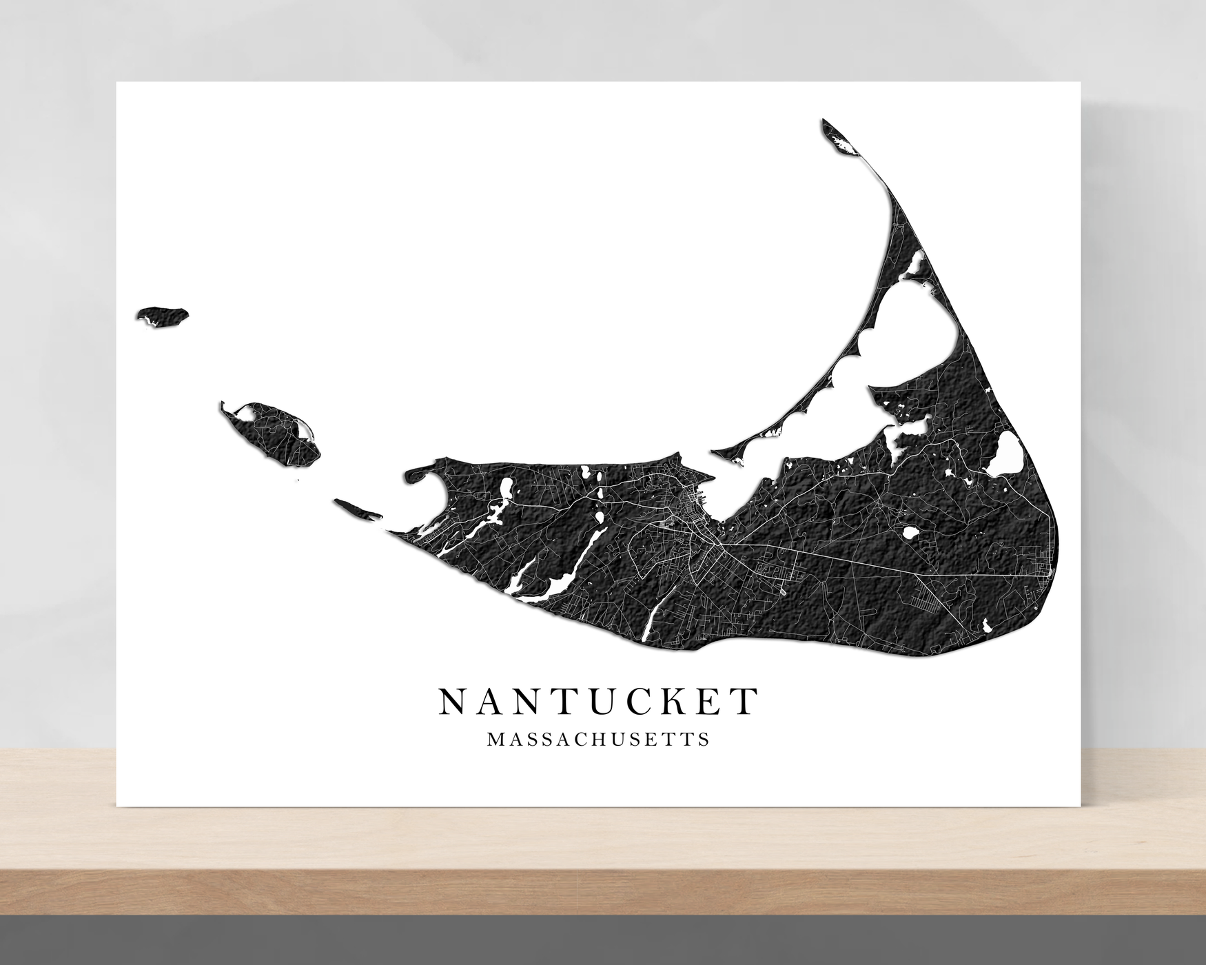 Nantucket Map Print Poster, Black and White New England Island Wall Ar ...