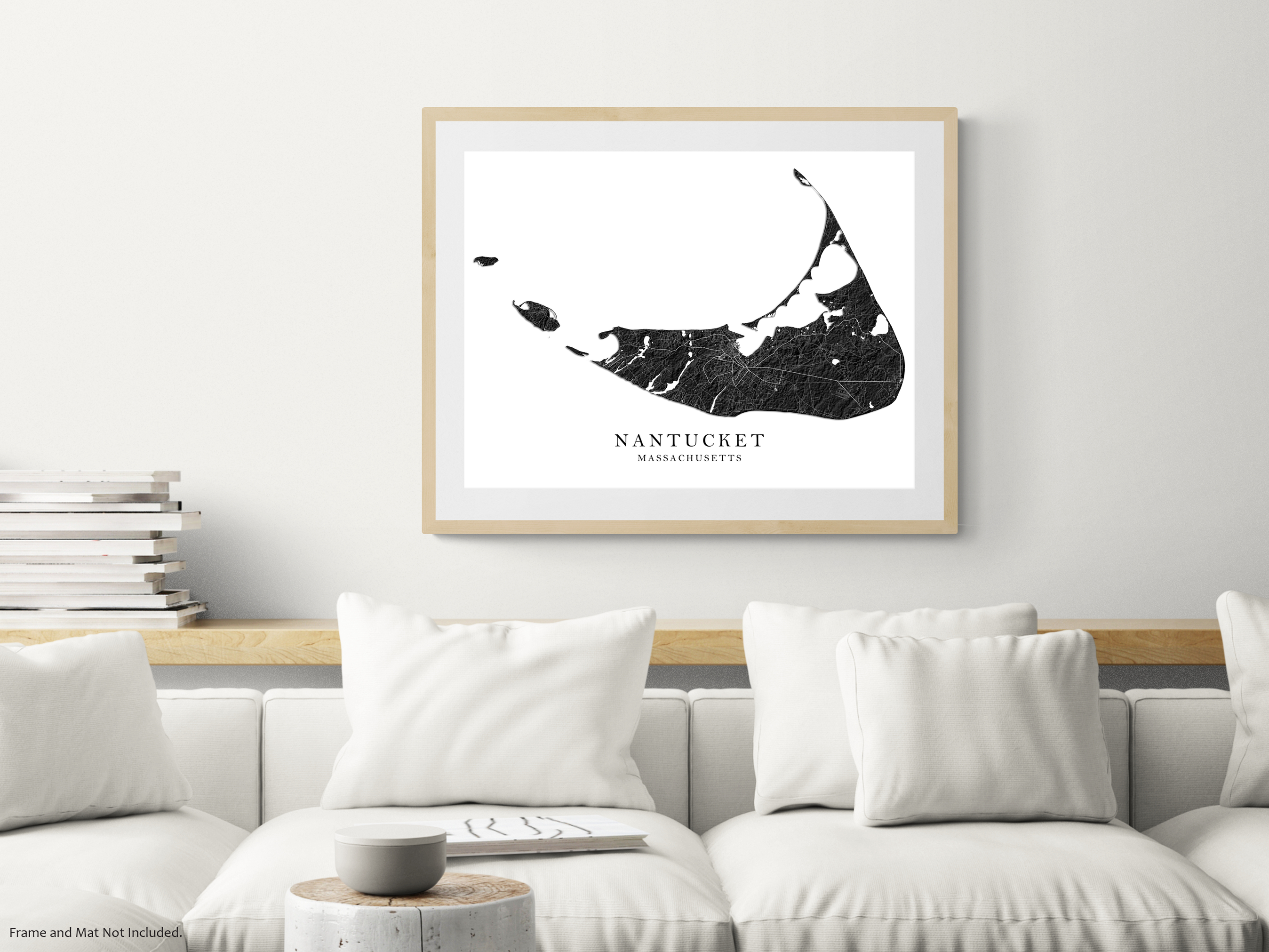 Nantucket Map Print Poster, Black and White New England Island Wall Ar ...