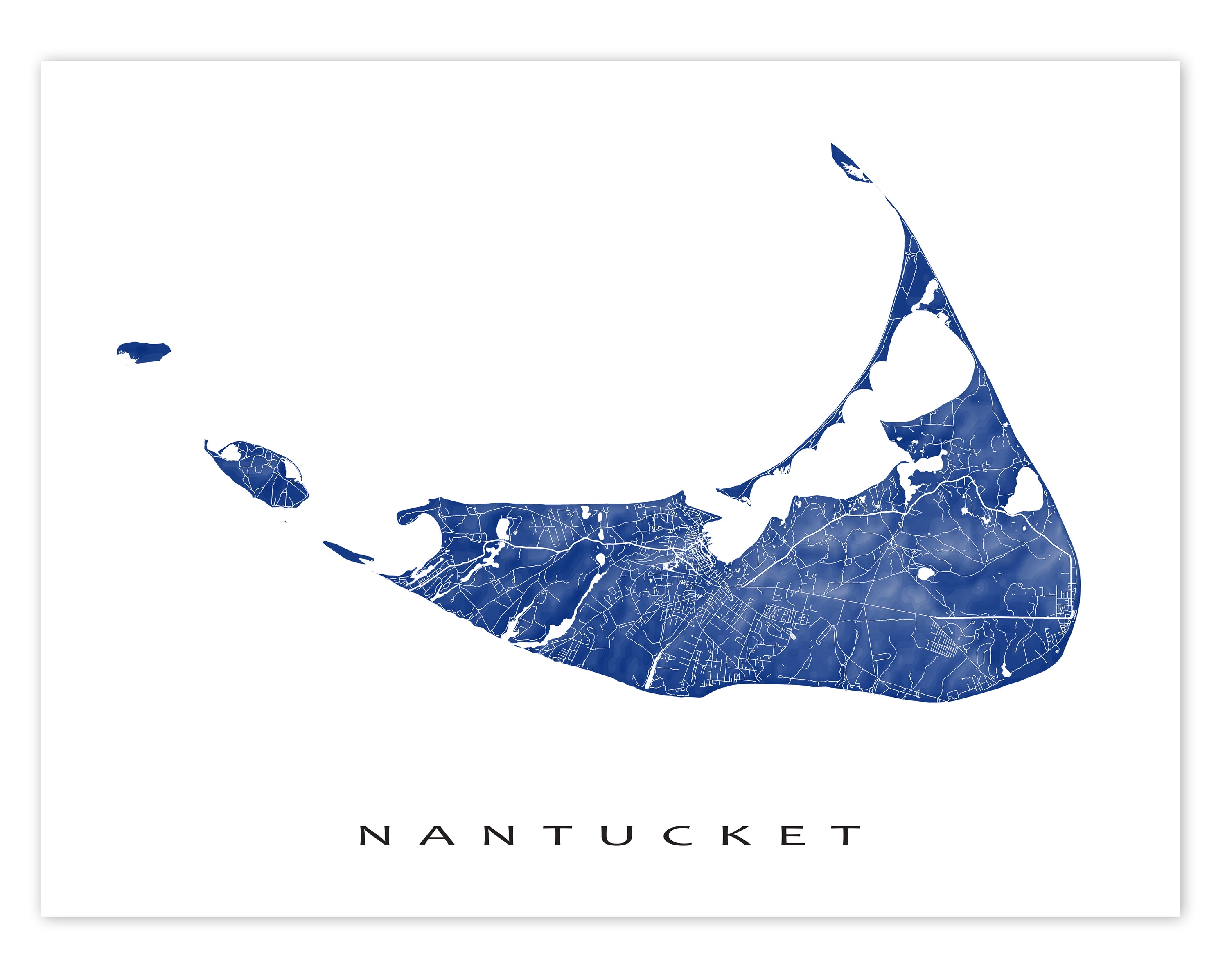 Nantucket Map Print Poster, Massachusetts, New England Island Wall Art ...