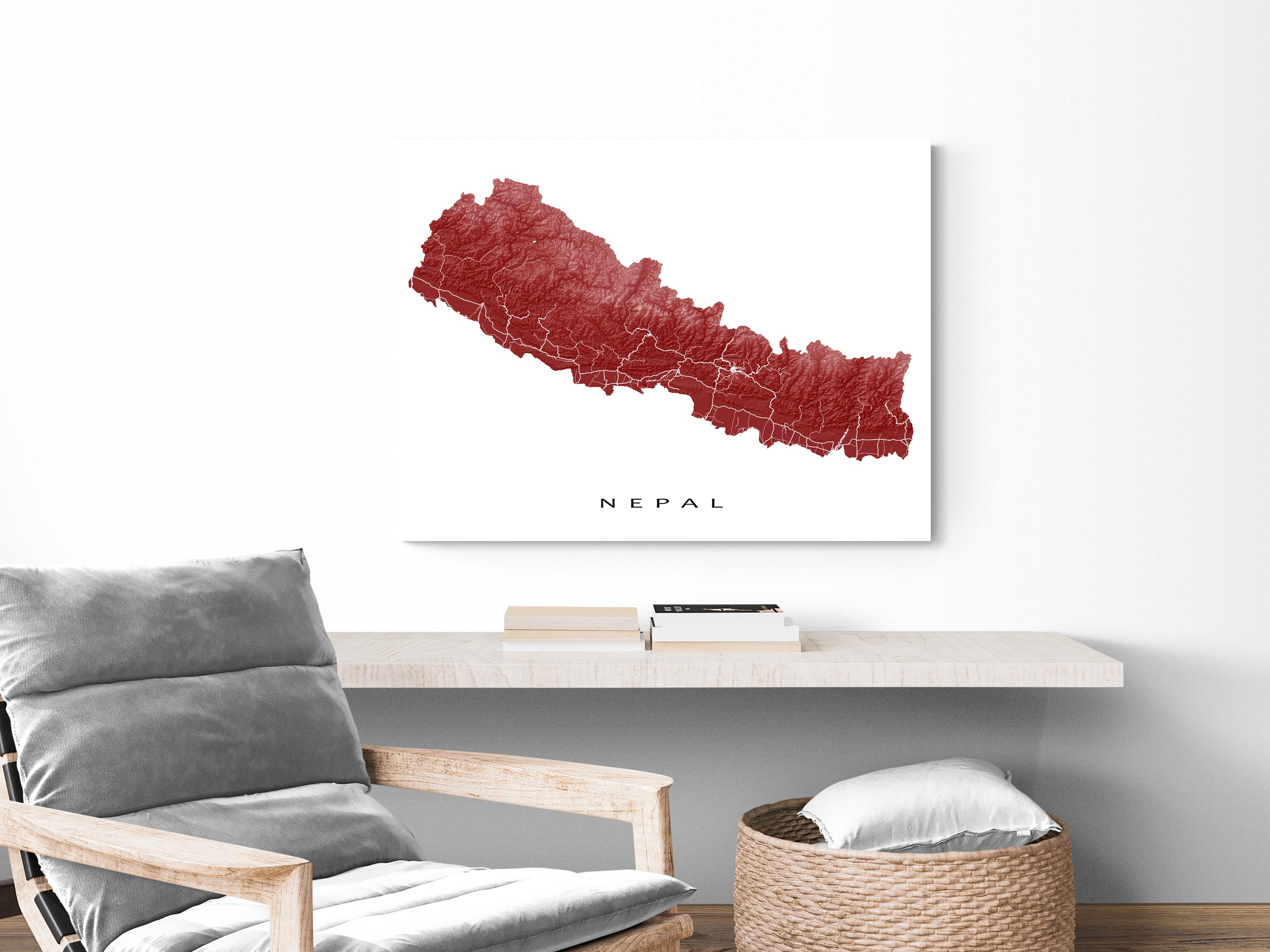 Nepal Map Wall Art Print Poster, Topographic Nepal Country Road Maps ...