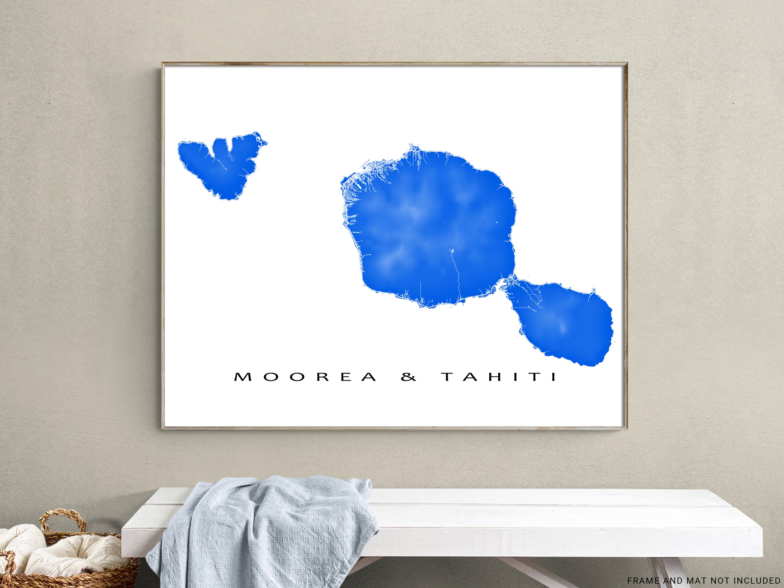Tahiti and Moorea Island Map Wall Art Print Poster, South Pacific Fren ...