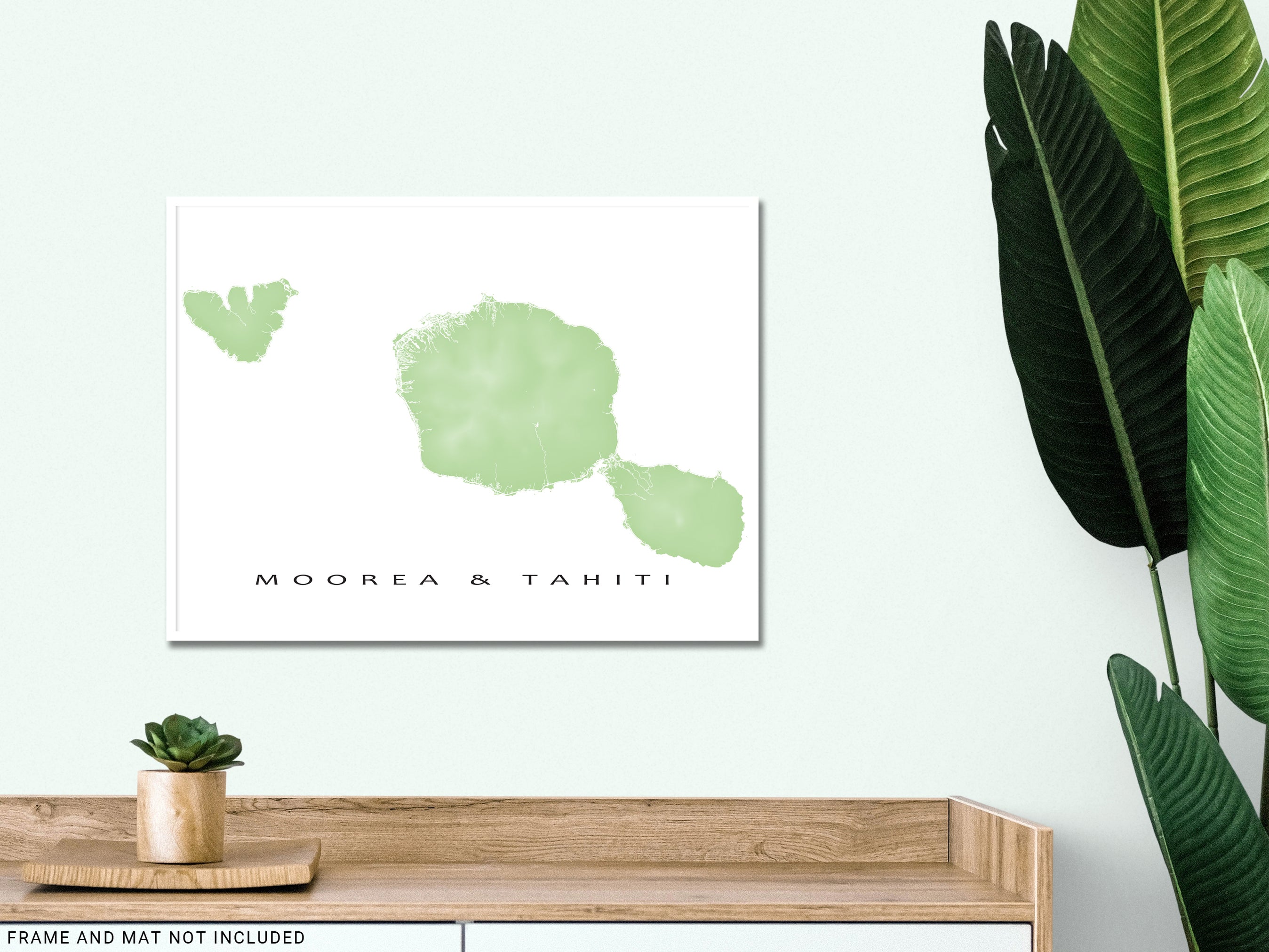 Tahiti and Moorea Island Map Wall Art Print Poster, South Pacific Fren ...