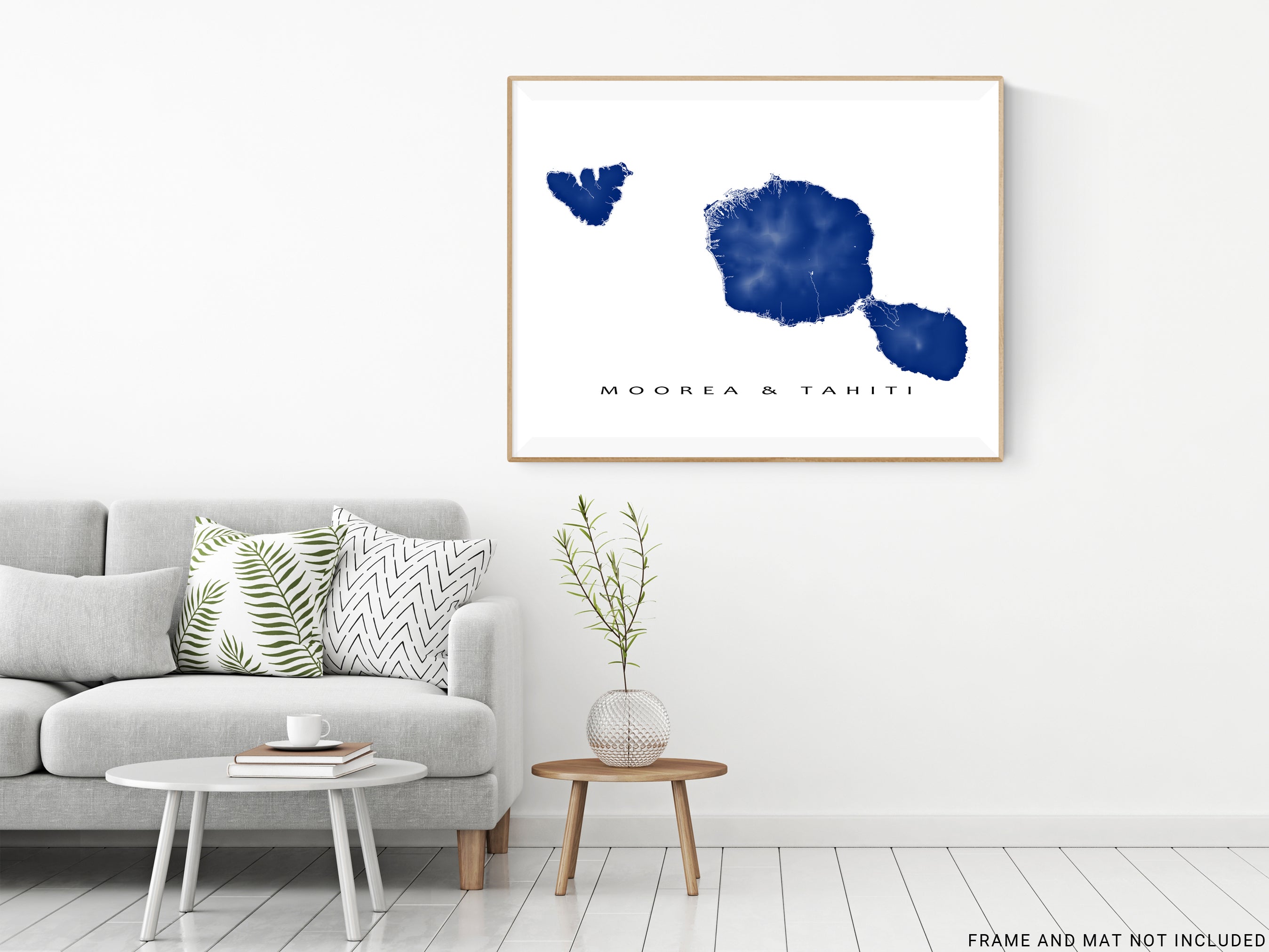 Tahiti and Moorea Island Map Wall Art Print Poster, South Pacific Fren ...