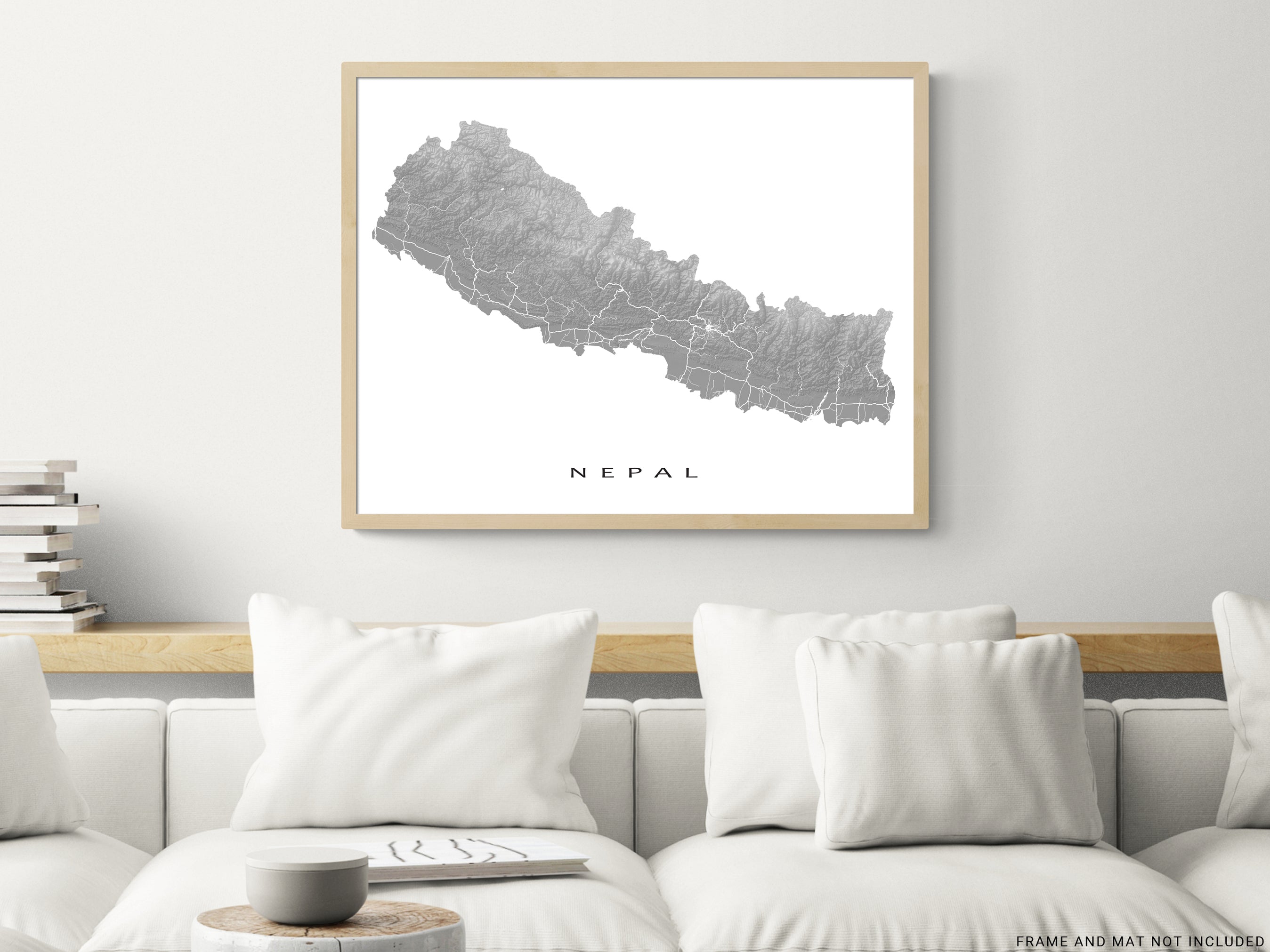 Nepal Map Wall Art Print Poster, Topographic Nepal Country Road Maps ...