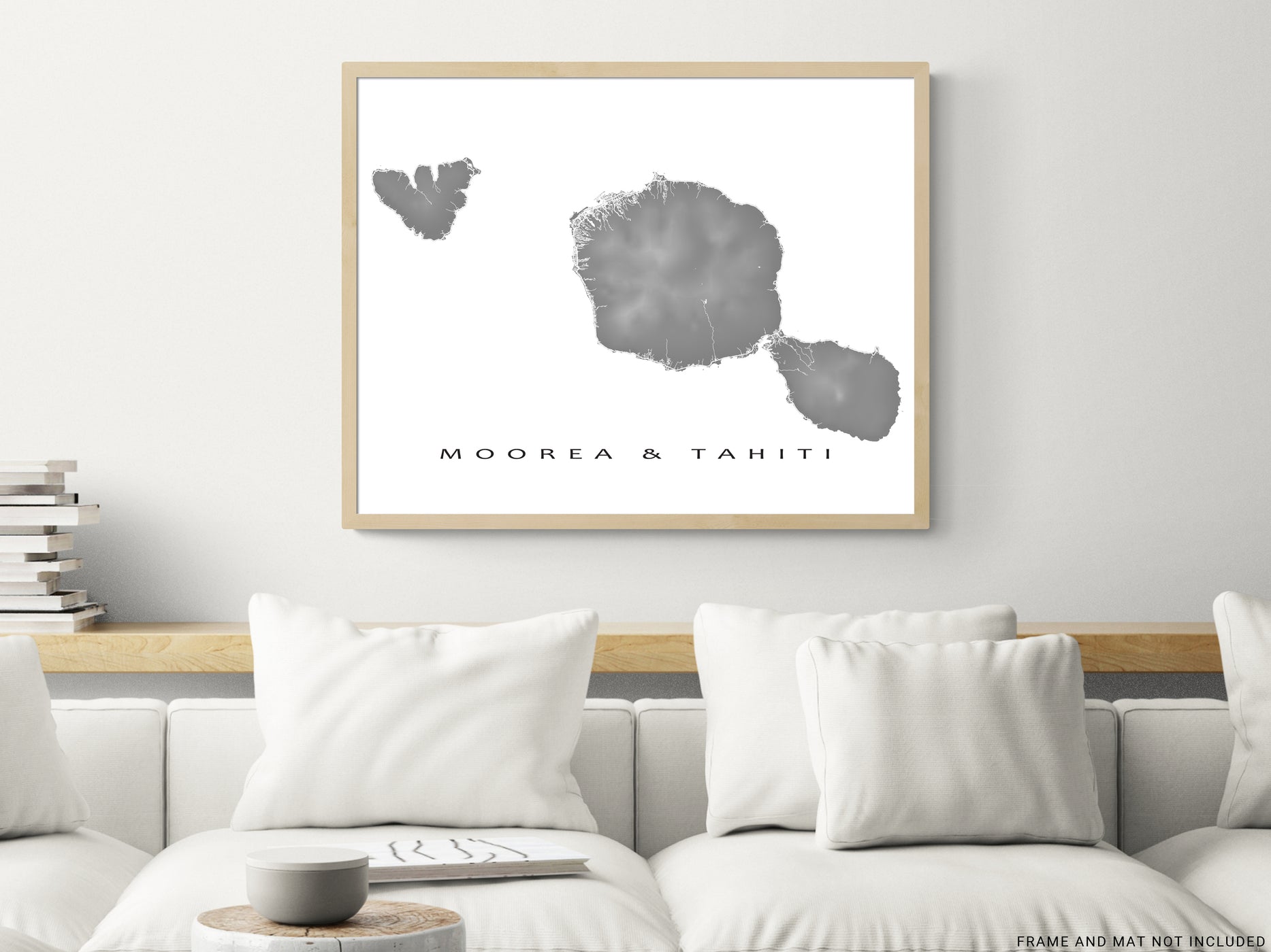 Tahiti and Moorea Island Map Wall Art Print Poster, South Pacific Fren ...