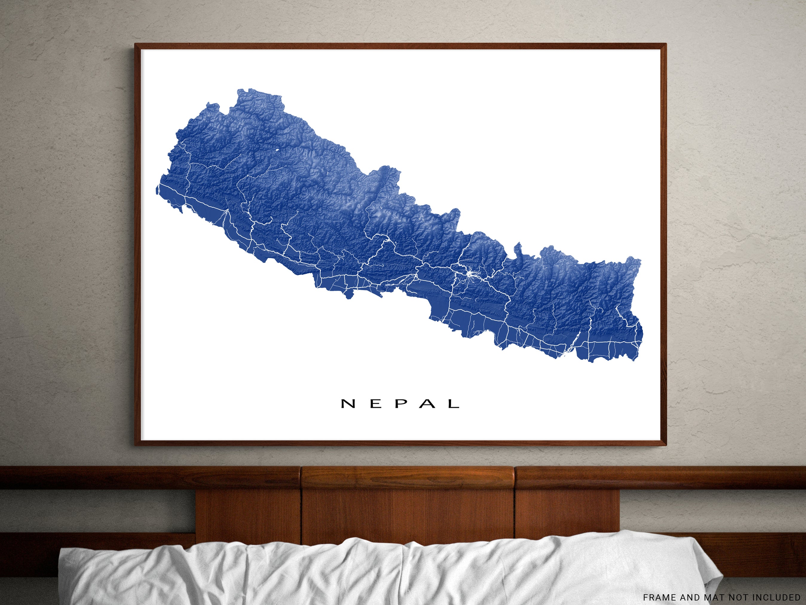 Nepal Map Wall Art Print Poster, Topographic Nepal Country Road Maps ...