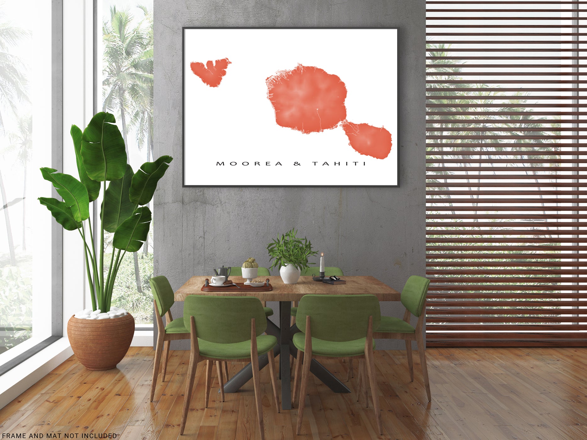 Tahiti and Moorea Island Map Wall Art Print Poster, South Pacific Fren ...