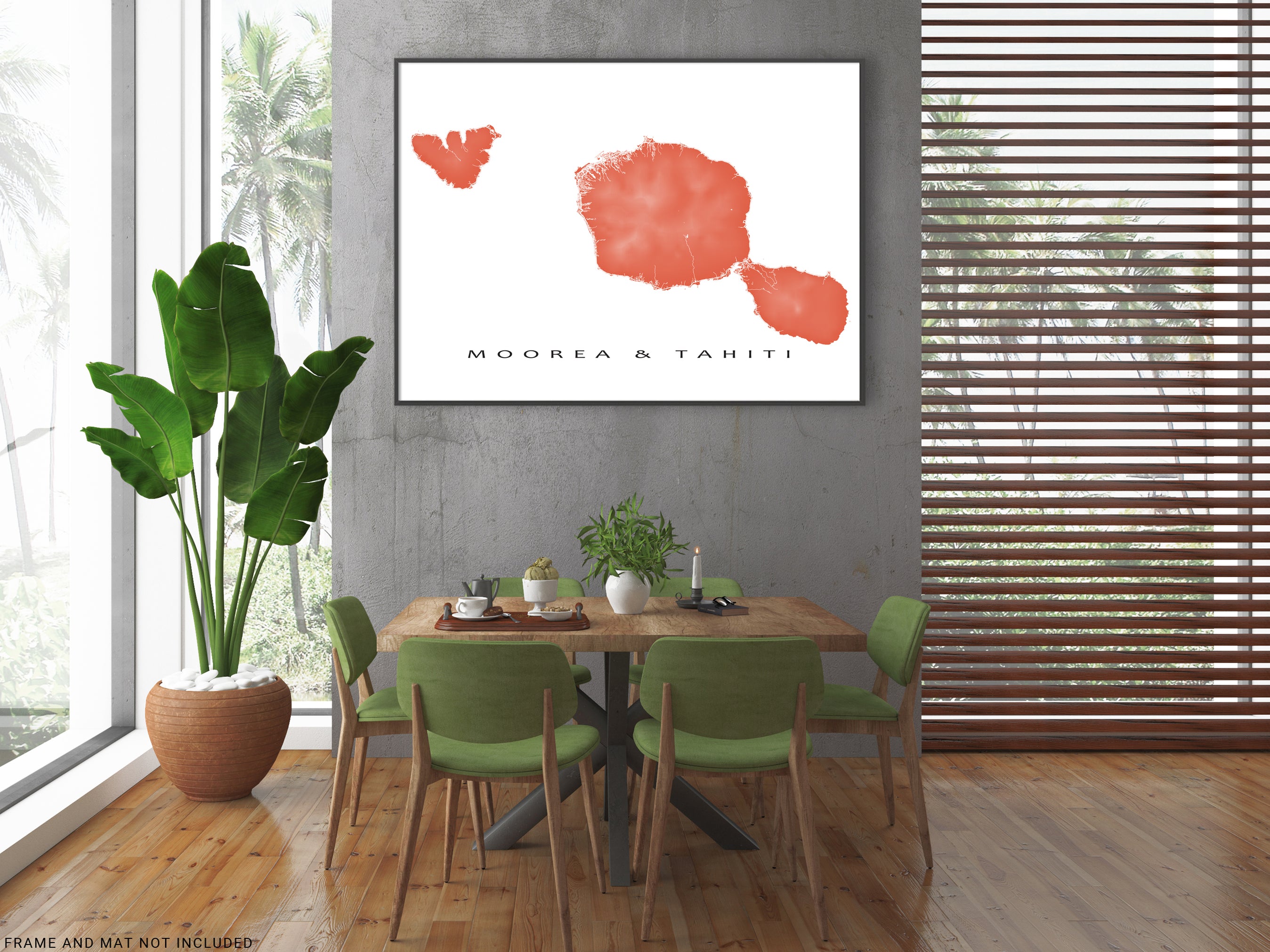 Tahiti and Moorea Island Map Wall Art Print Poster, South Pacific Fren ...