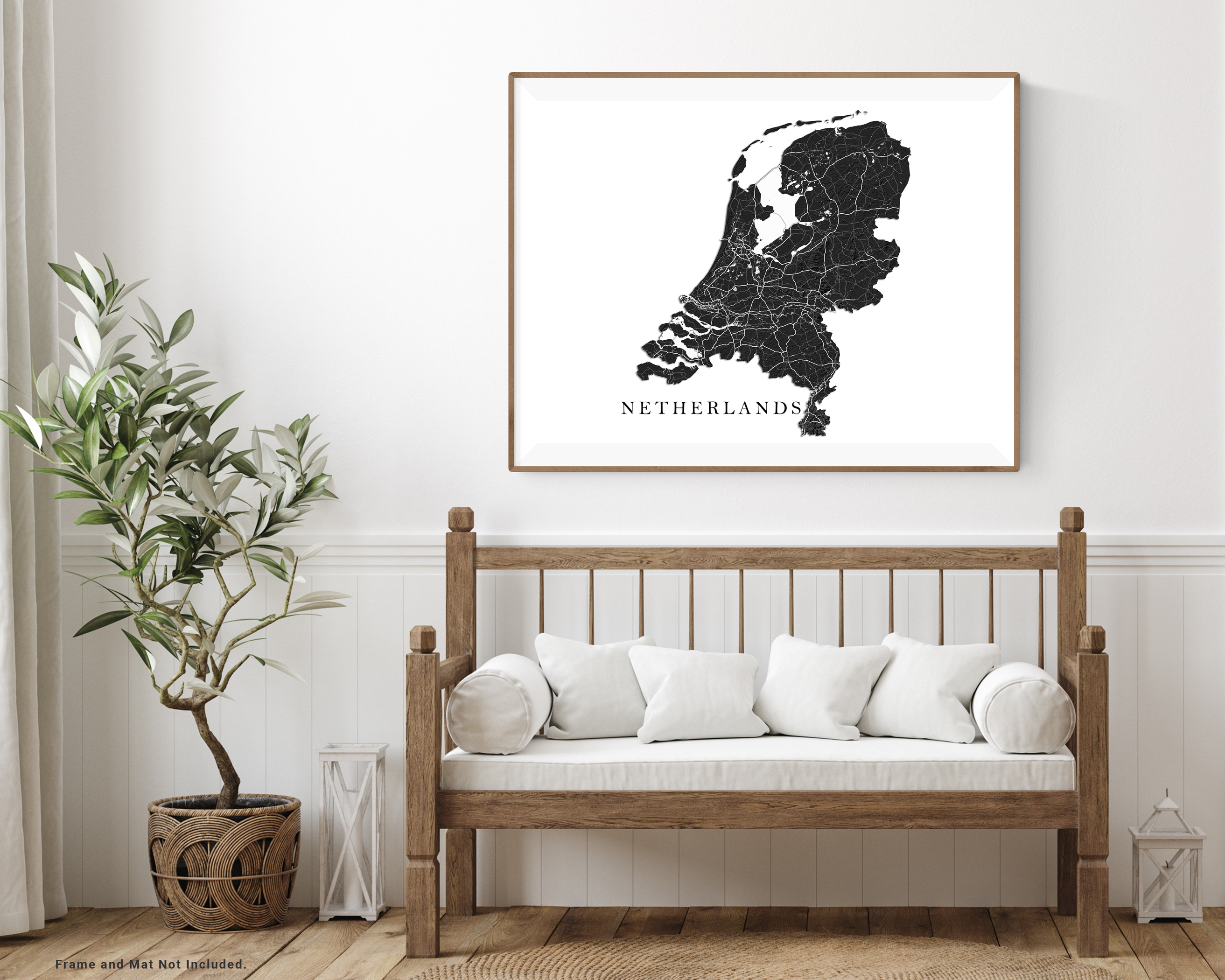 Netherlands Topographic Map Print Poster, Black and White Wall Art Hol ...