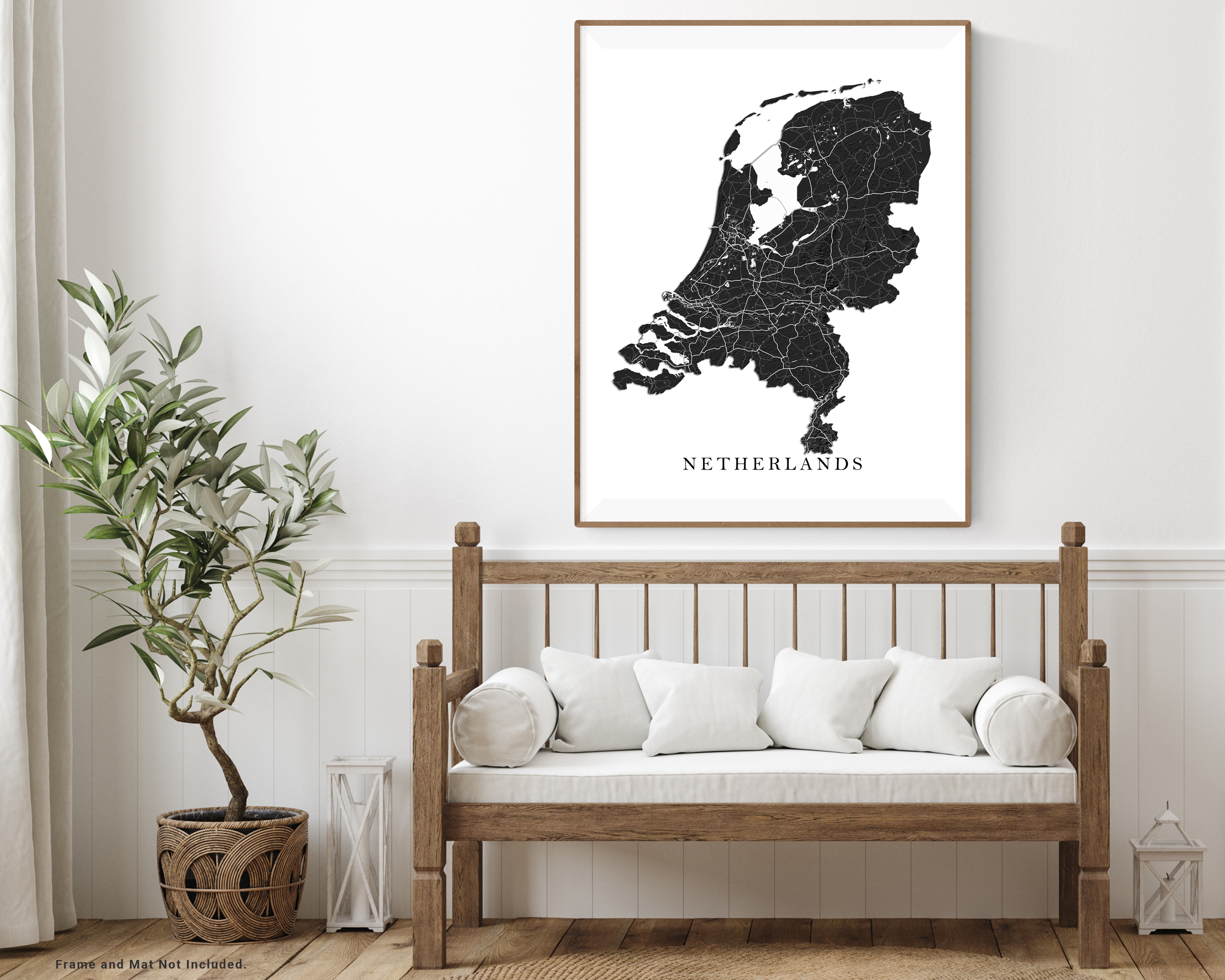 Netherlands Topographic Map Print Poster, Black and White Wall Art Hol ...