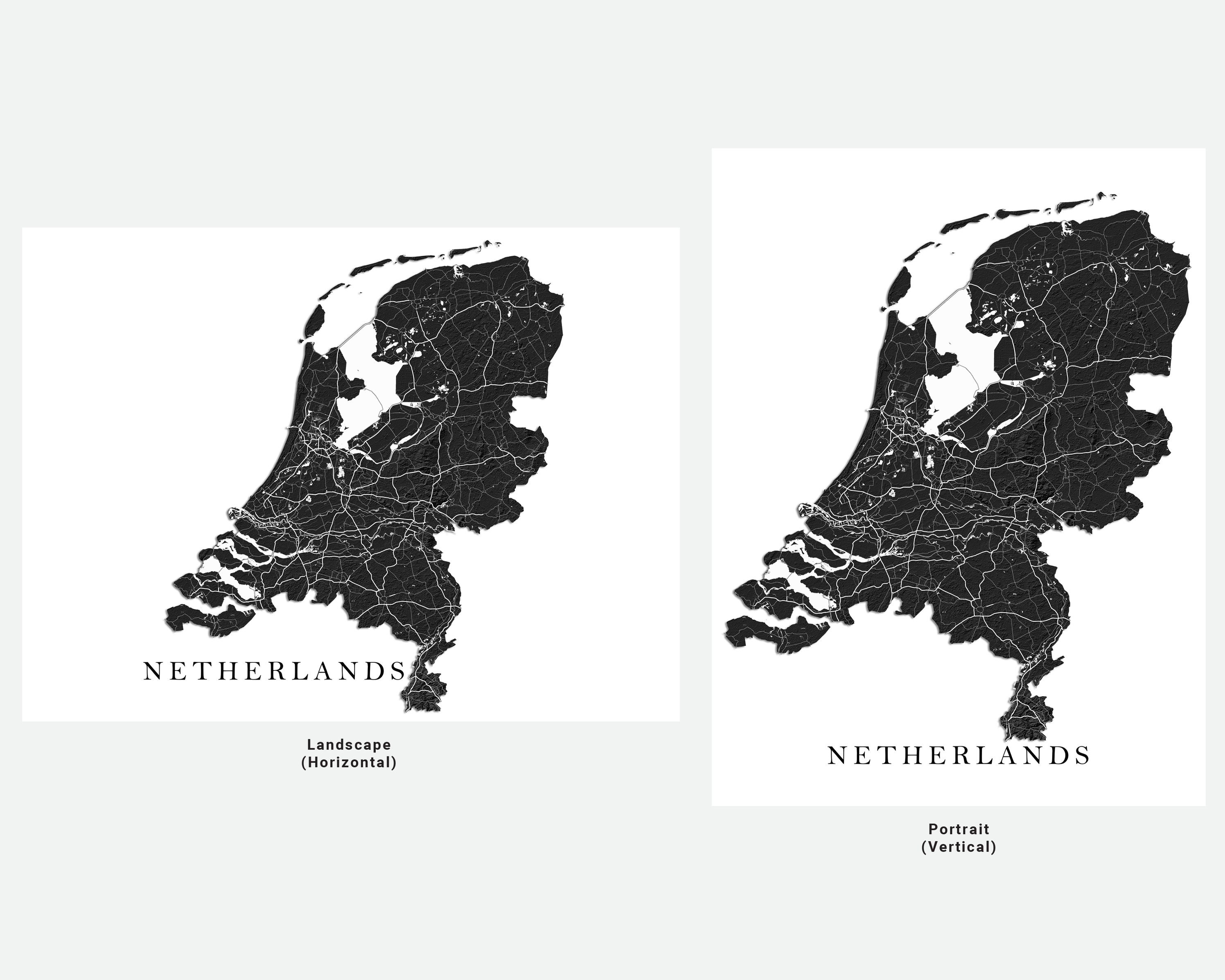 Netherlands Topographic Map Print Poster, Black and White Wall Art Hol ...