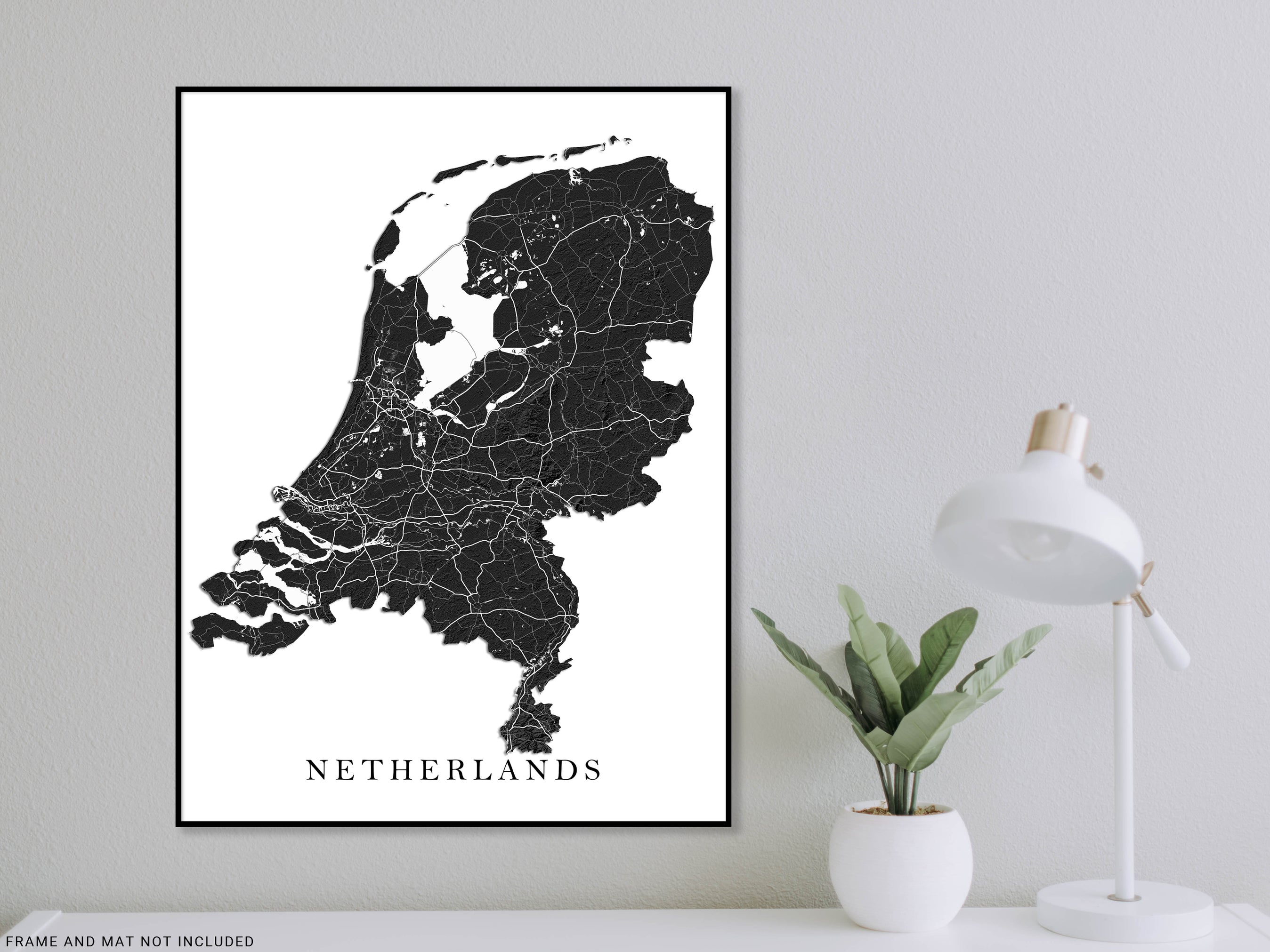 Netherlands Topographic Map Print Poster, Black and White Wall Art Hol ...
