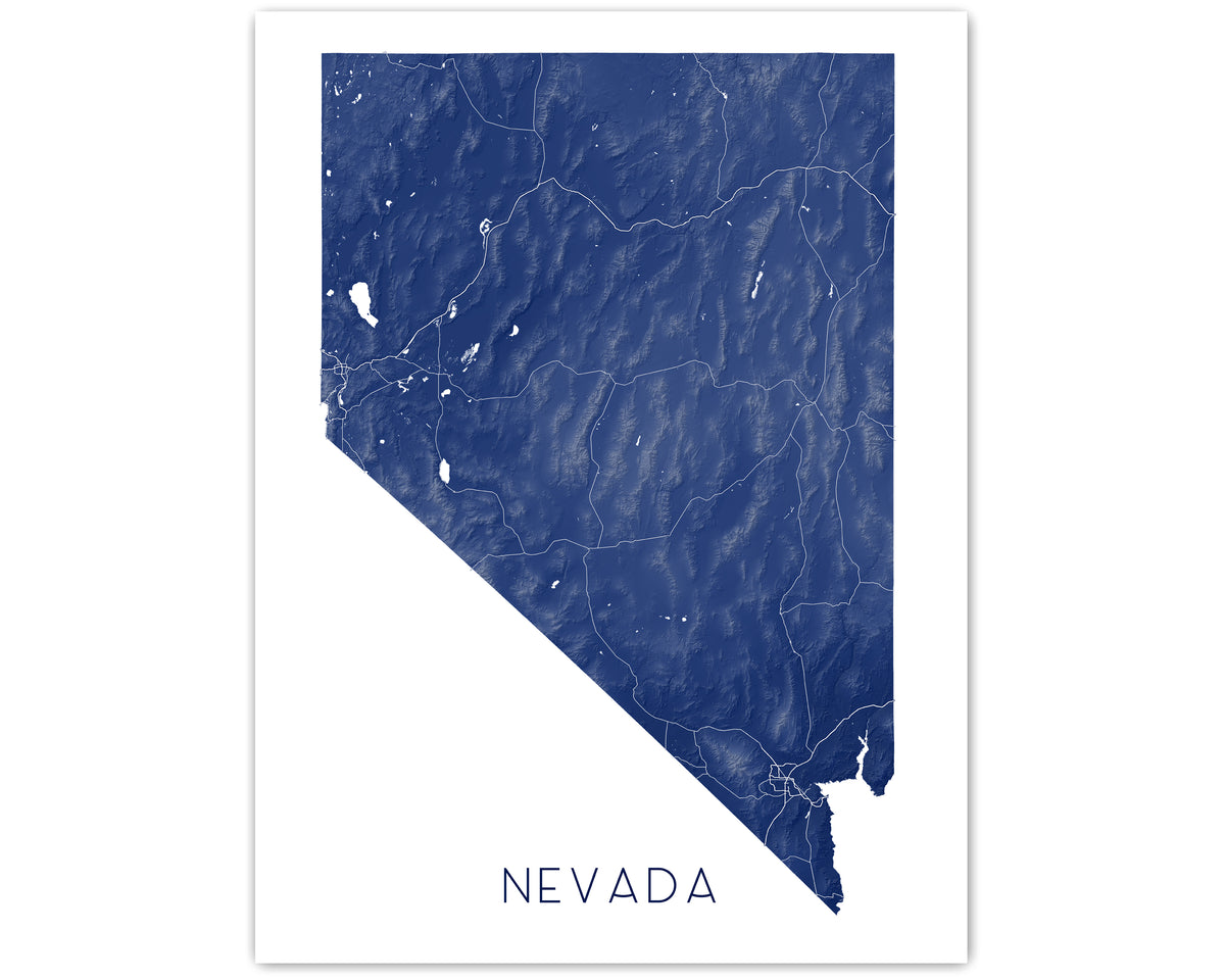 Nevada Map Print Poster - Topographic NV State Map of Nevada Wall Art ...