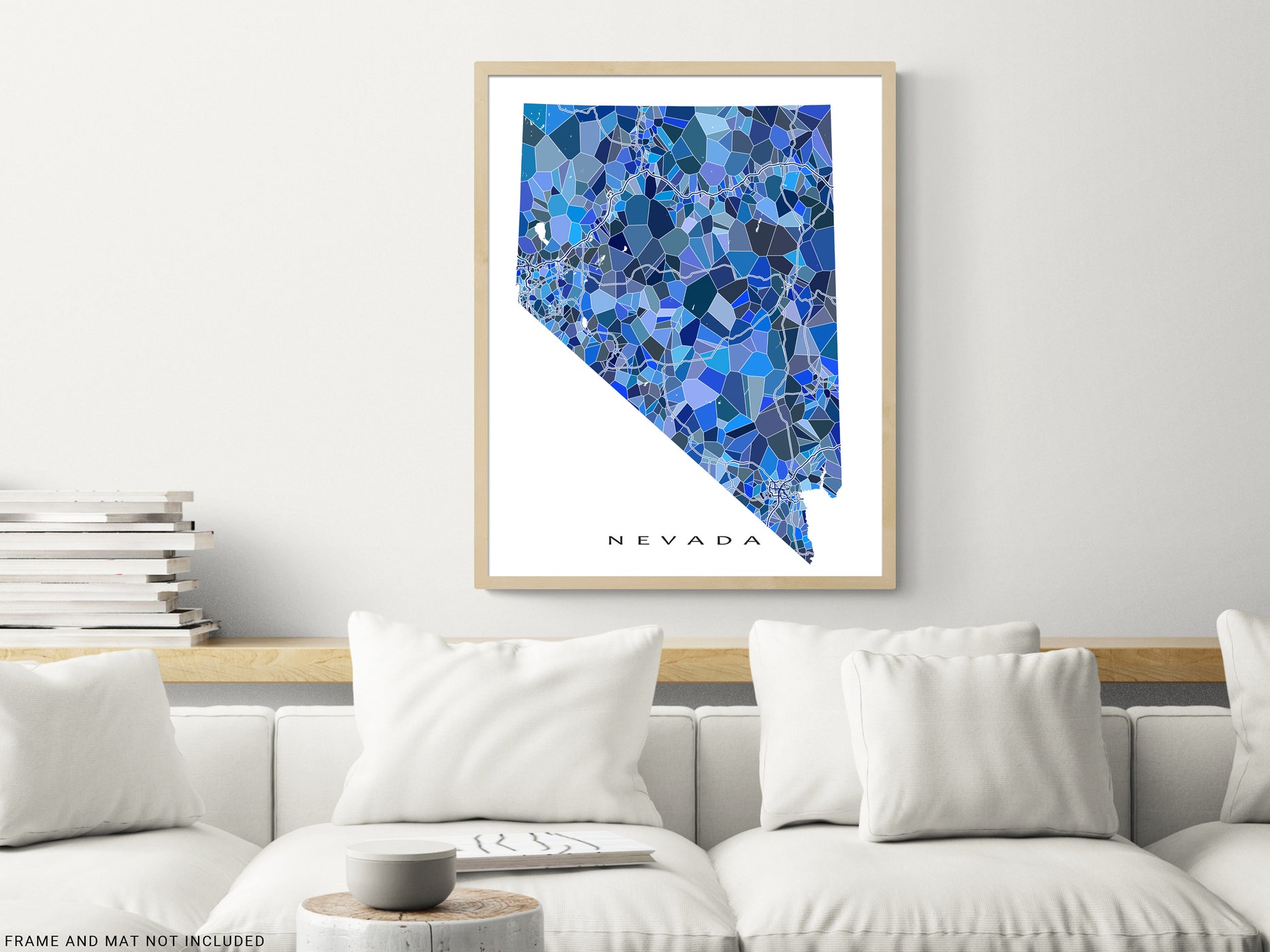 Nevada Map Wall Art Print Poster, Blue Geometric NV State Road Maps US ...