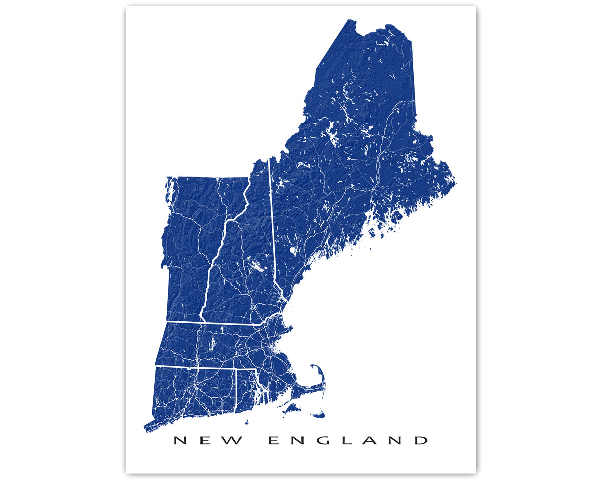 print map of new england