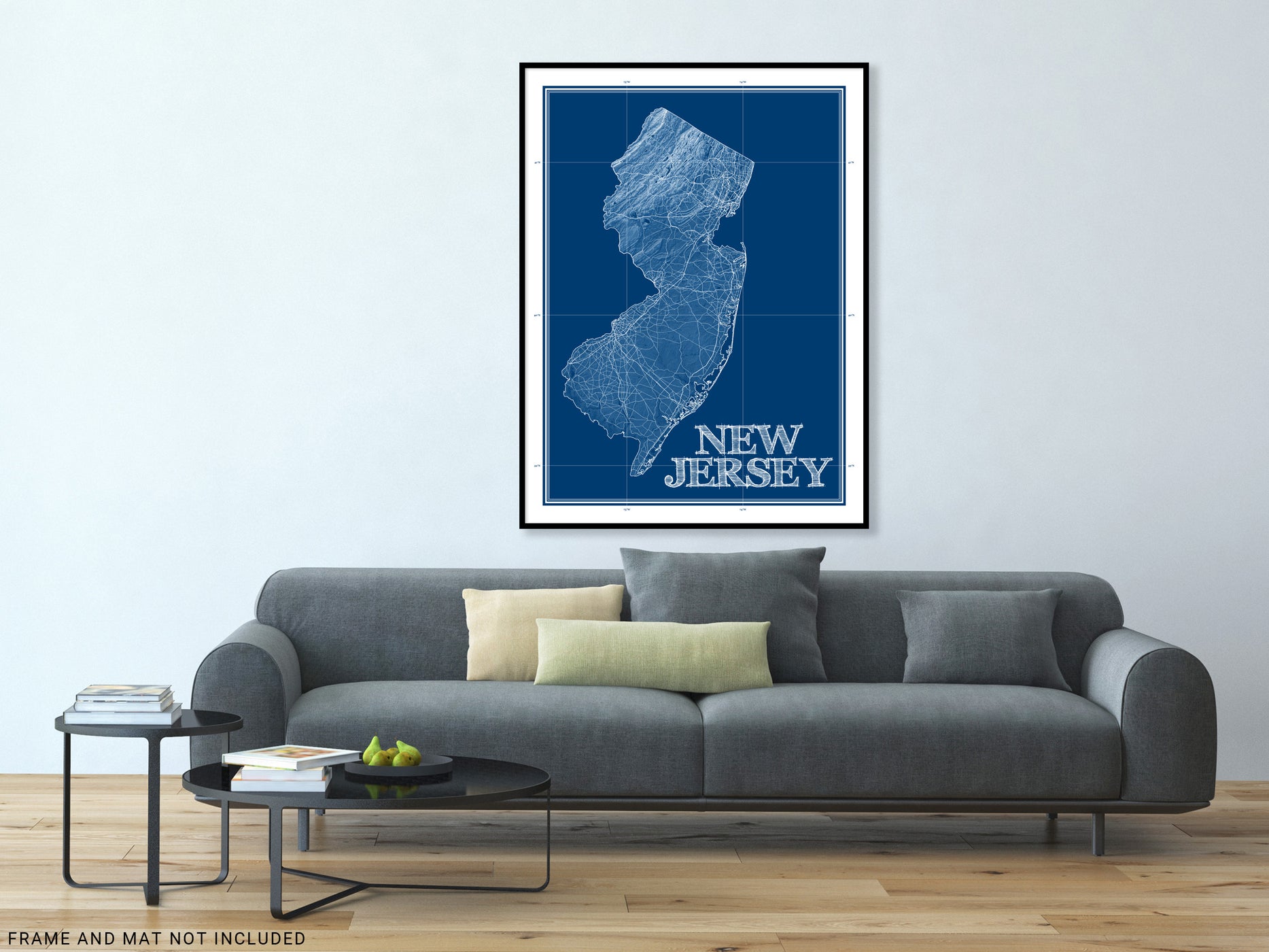 New Jersey State Map Wall Art Print Poster with Blue Patent Blueprint ...