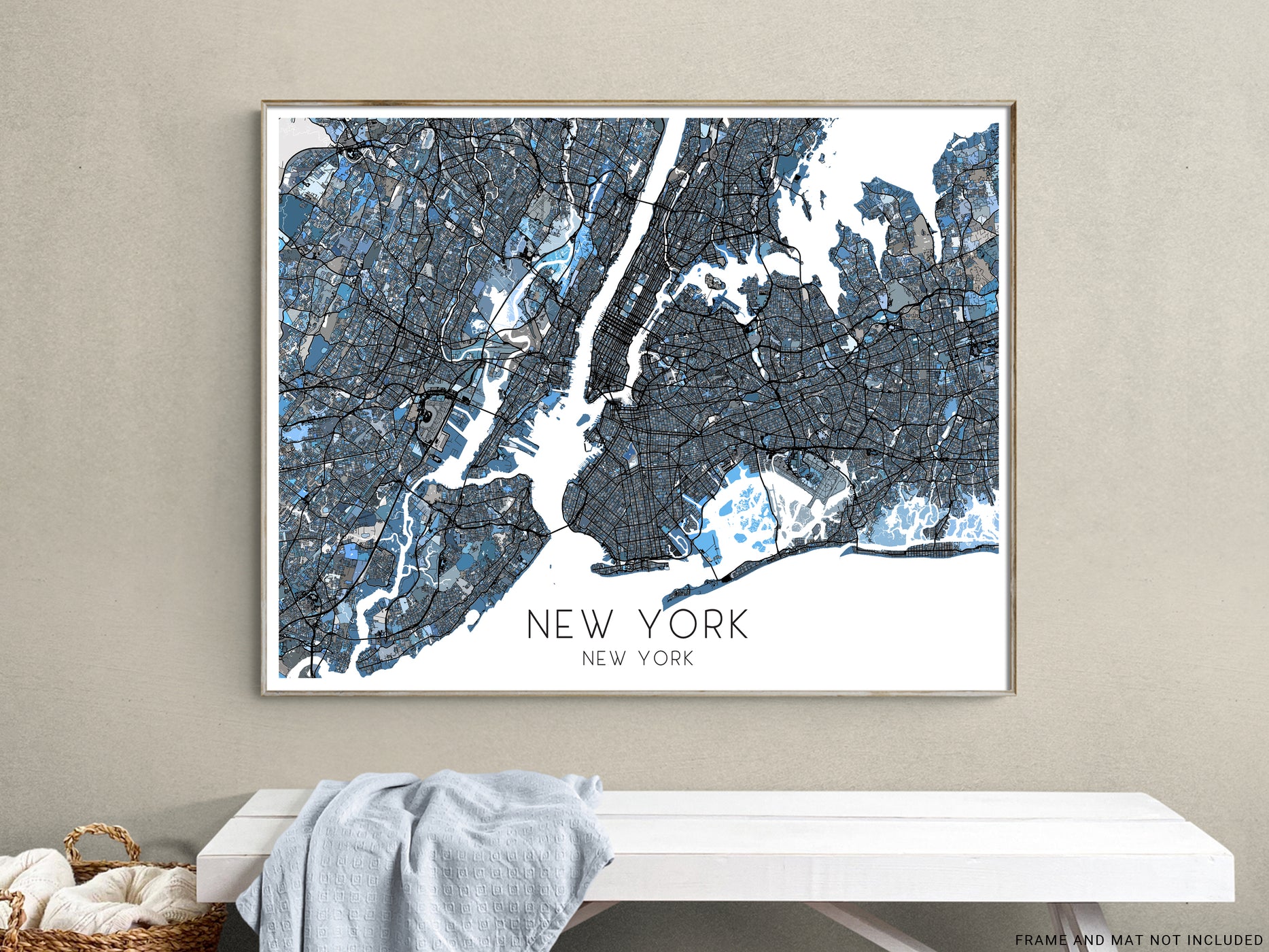 New York City Map Print - New York Wall Art Prints, Blue Geometric NYC ...